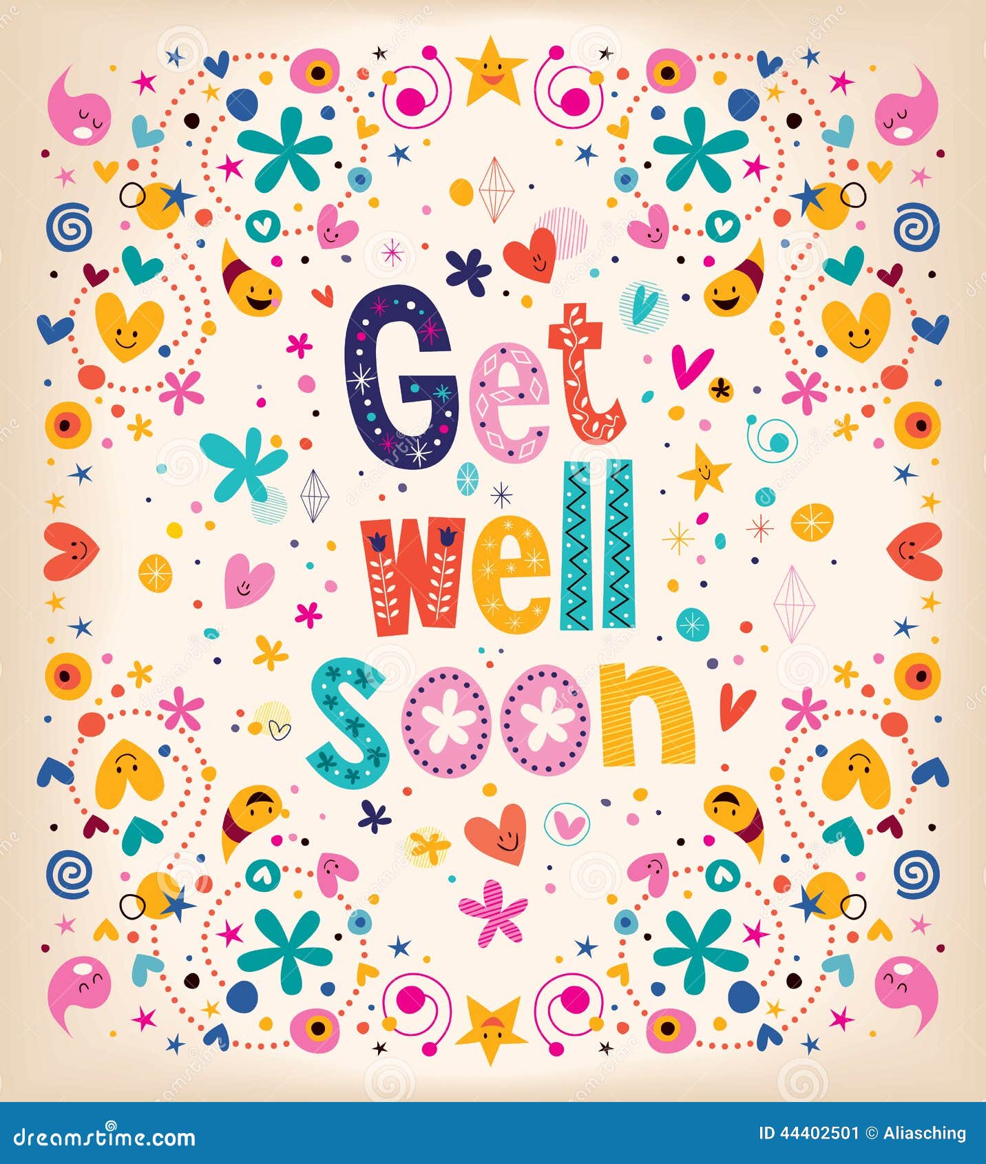 Get well soon card stock vector. Illustration of font - 44402501