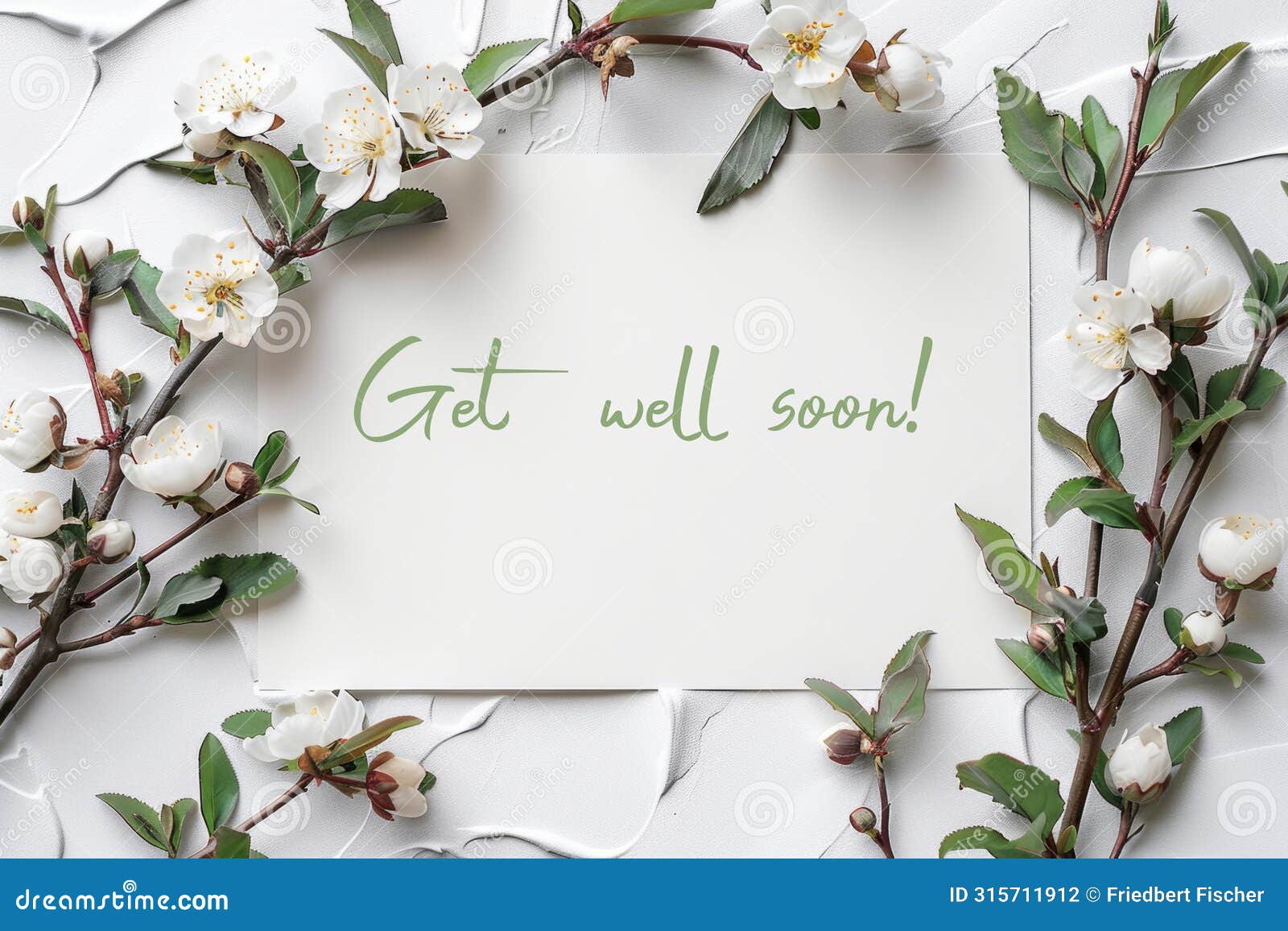 Get Well Soon Card Surrounded by Spring Blooms on White Background ...