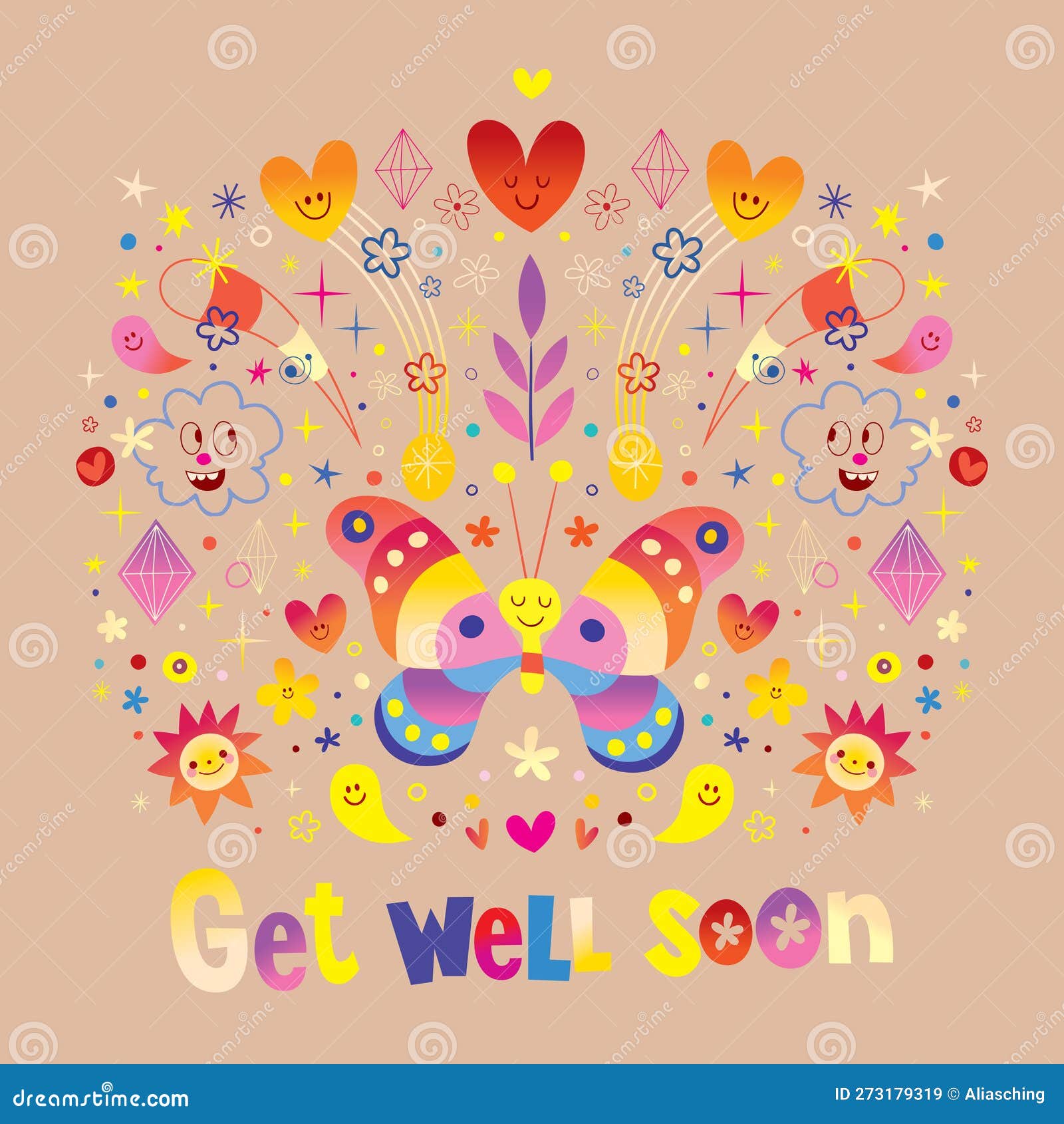 Get Well Soon Greeting Card Stock Vector - Illustration of cartoon ...