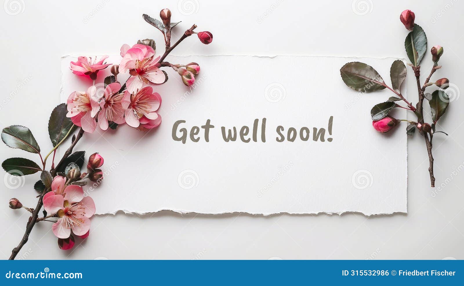Get Well Soon Message with Spring Blossoms on White Background Stock ...