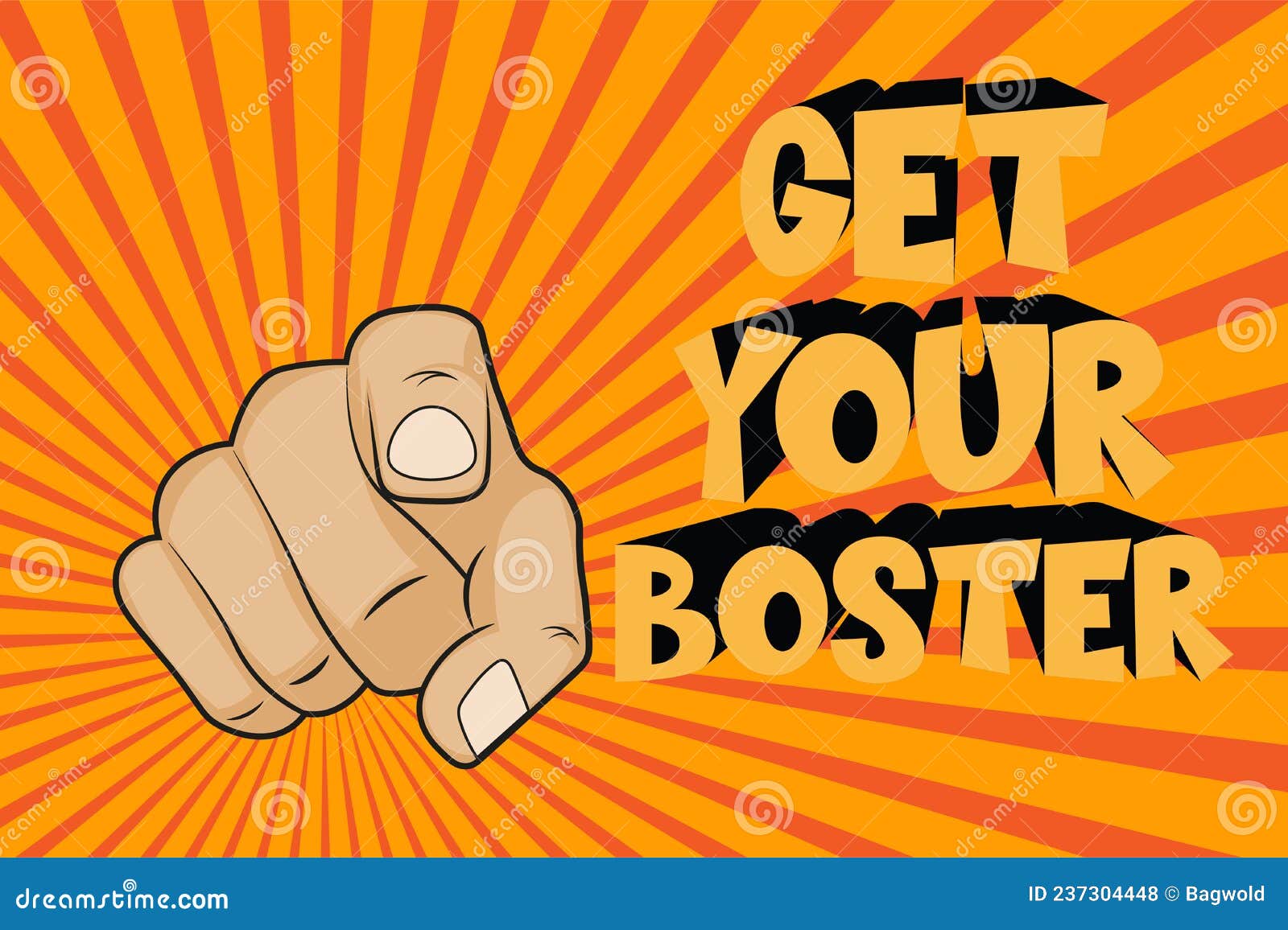 Get Your Booster Pointing Finger Comic Illustration on a Sunburst ...