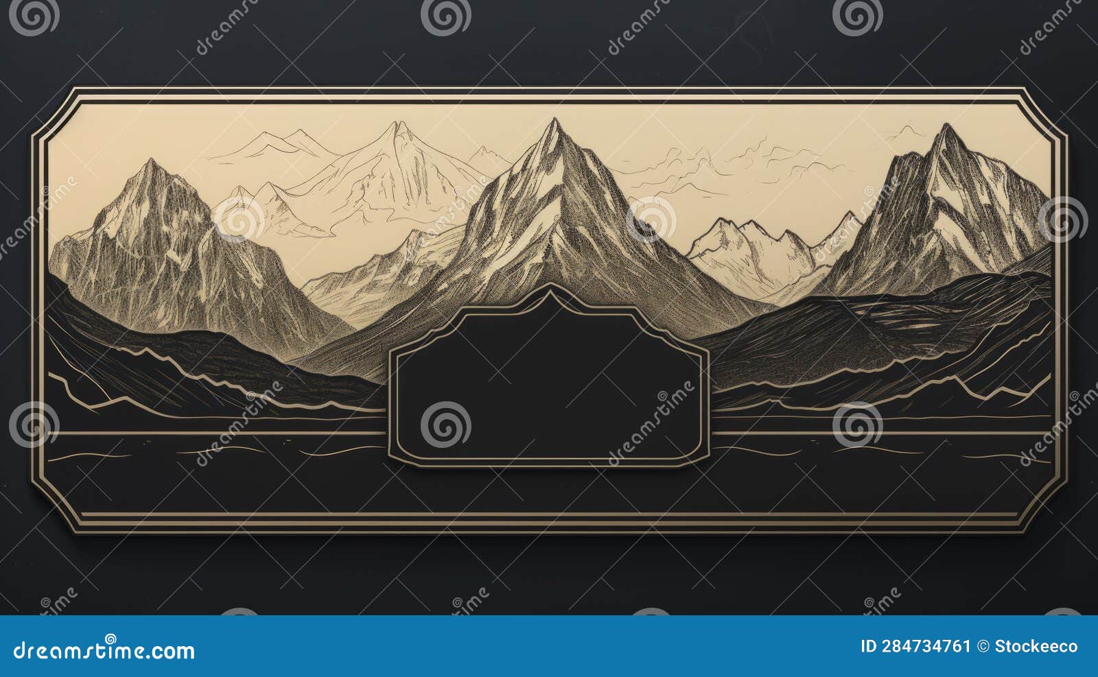 Getaway Themed Rectangular Label With Mountain Silhouette On World Map ...