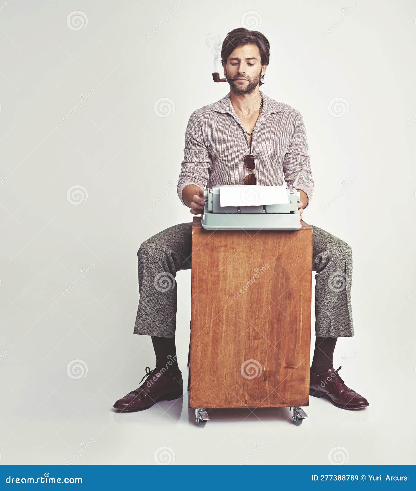 Getting Back To Writing Basics. a Young Man in 70s Style Clothing Using ...