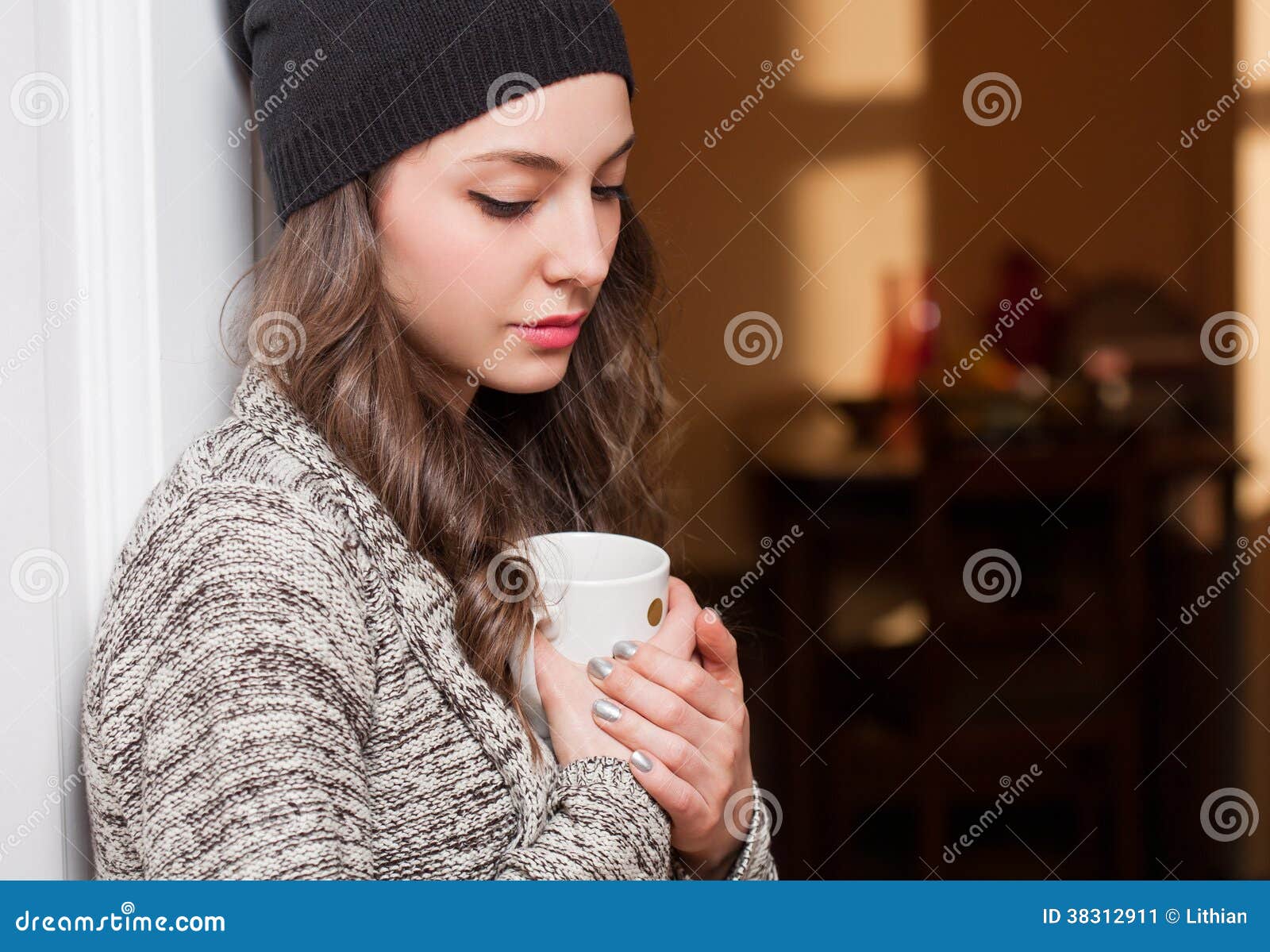 Getting cozy. stock image. Image of cheerful, pensive - 38312911