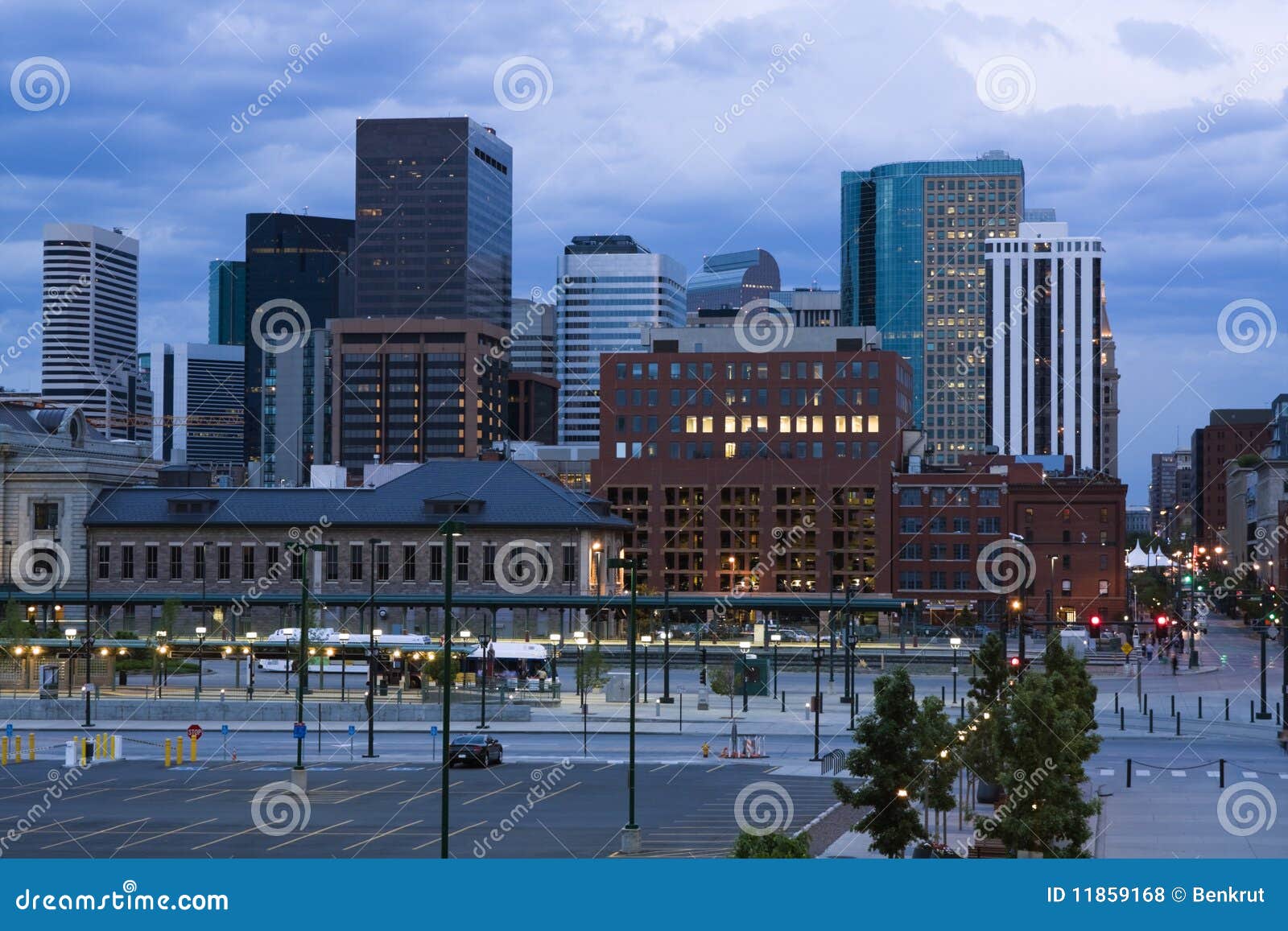 Getting dark in Denver stock photo. Image of blue, building - 11859168