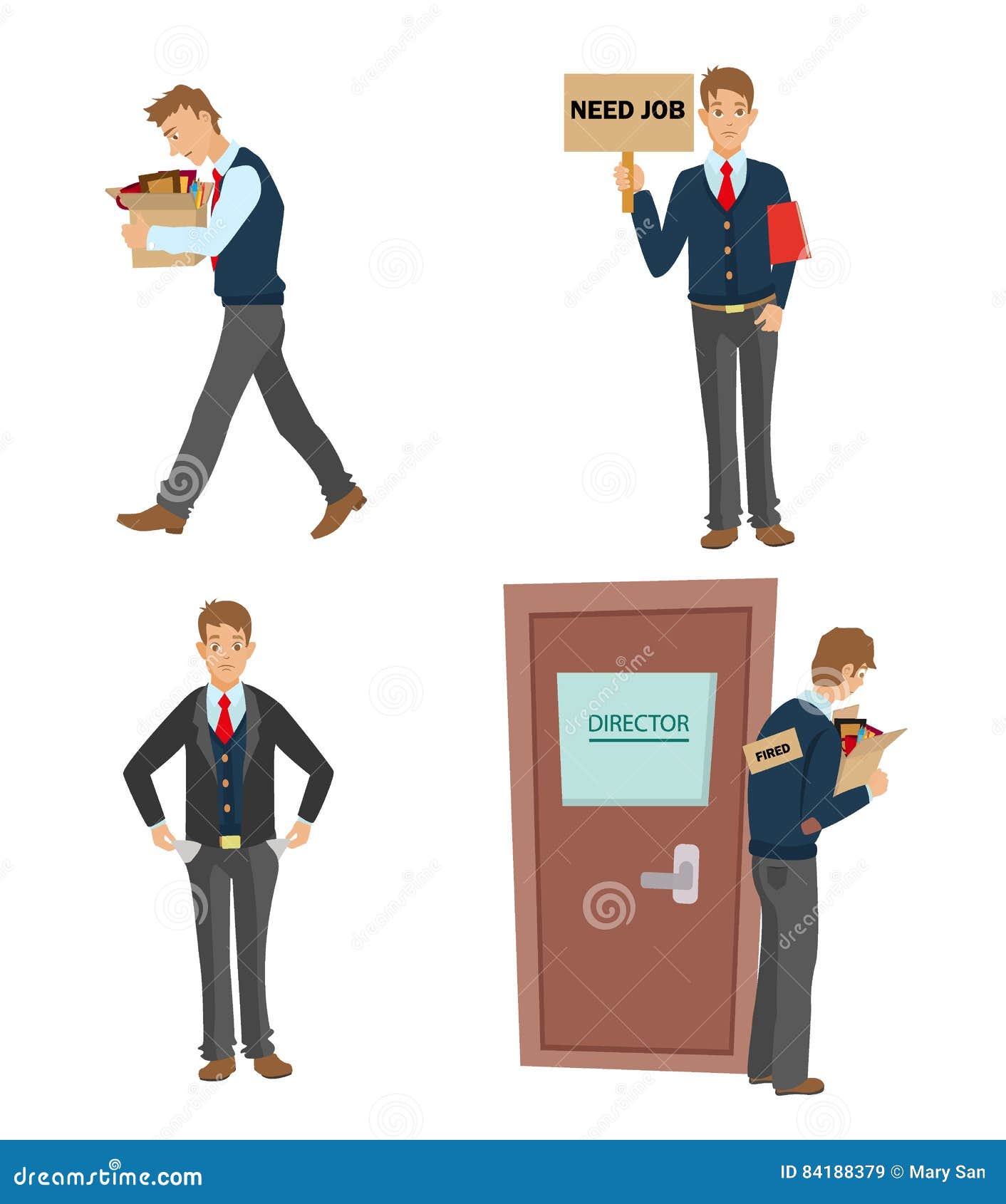 Getting Fired Flat Vector Illustration. Man Dismissed from Work Going ...