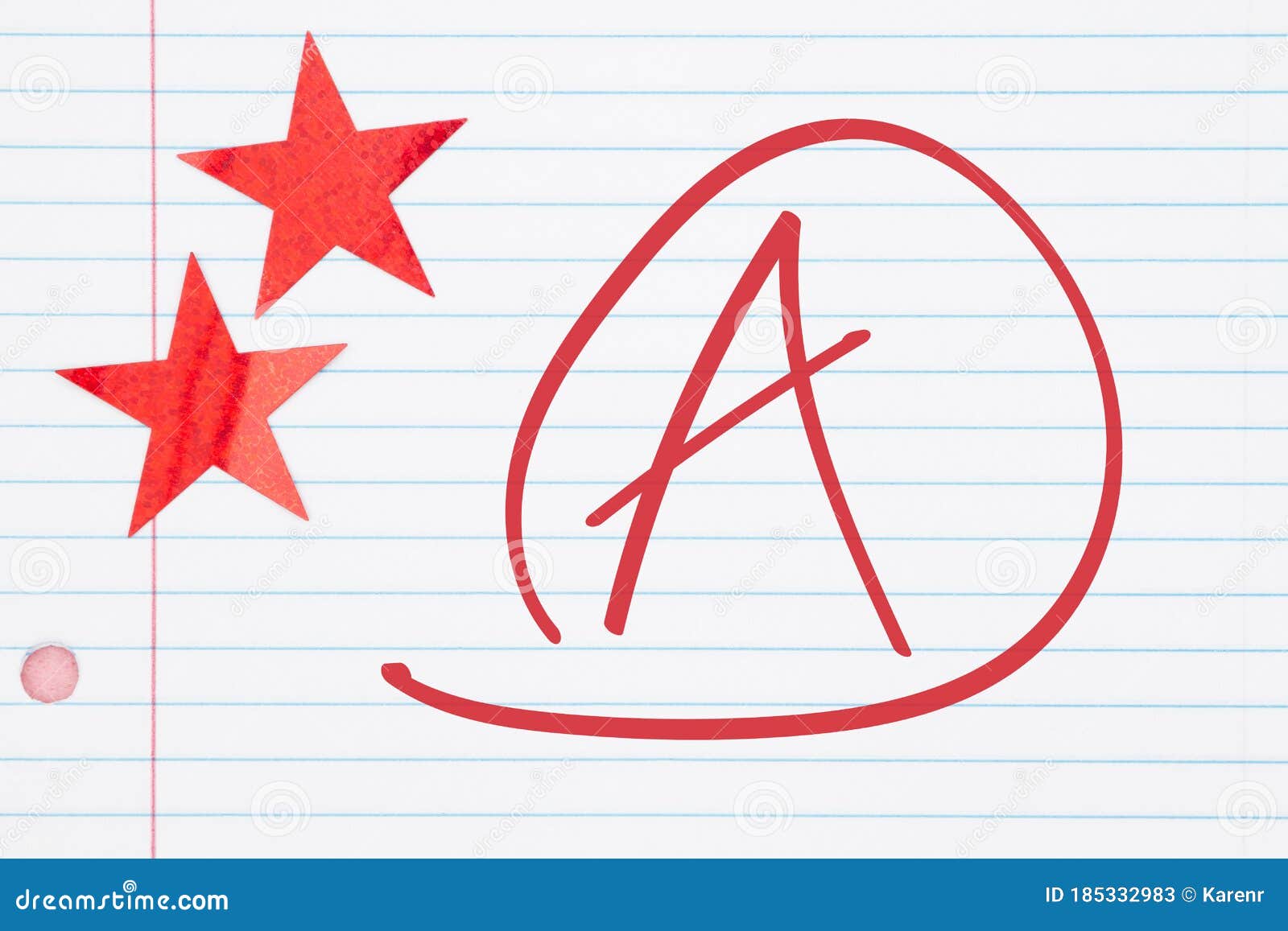 Getting a Good Grade a and Two Red Stars on Lined Paper Stock Image ...