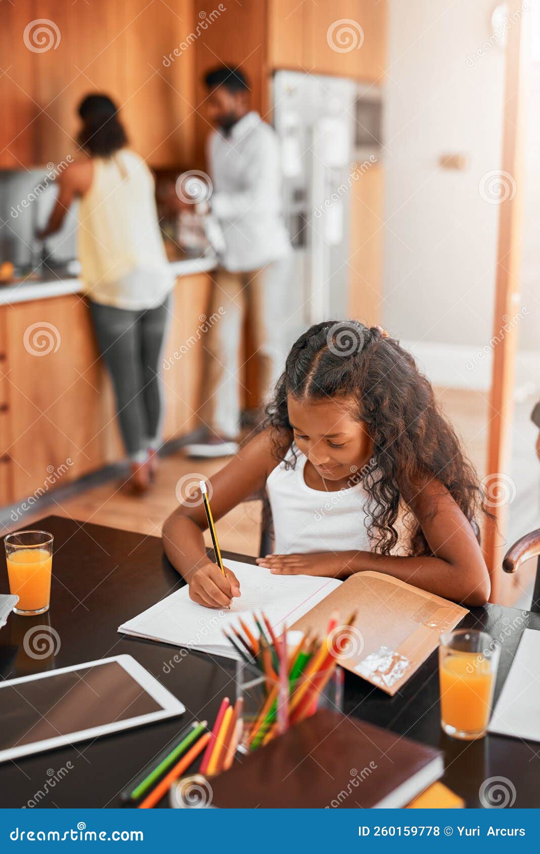 Homework Is Done. Inspiring Drink. Girl Cute Child Drink Cocoa Or Tea ...