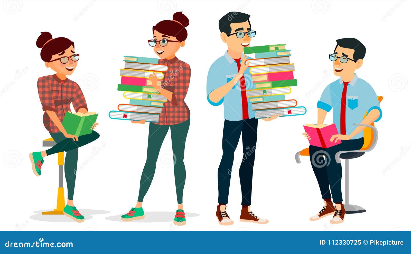 Getting Knowledge Concept Vector. Encyclopedia. Man and Woman in Book ...
