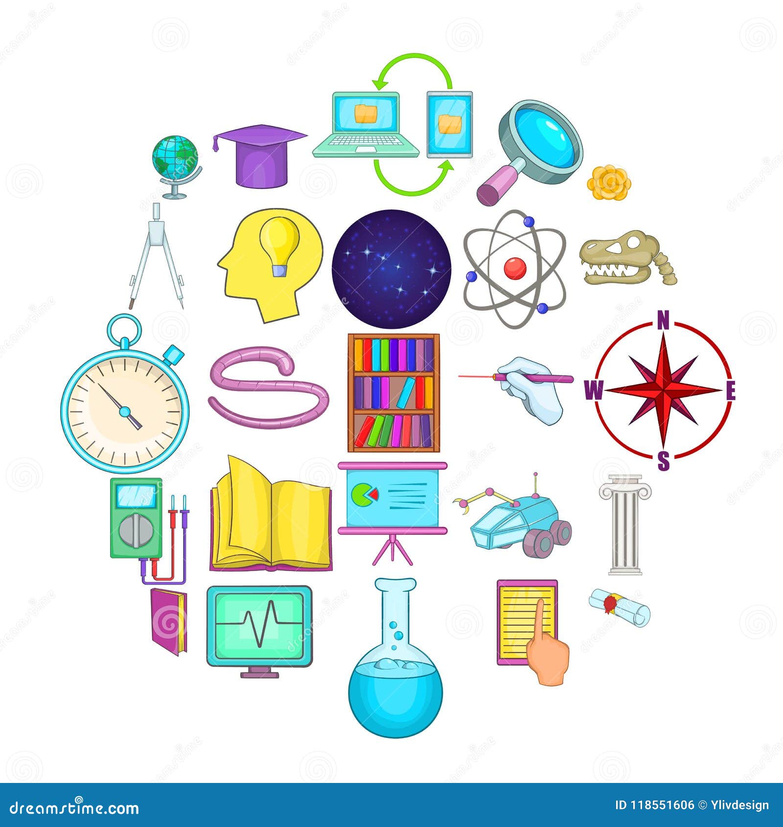 Getting Knowledge Icons Set, Cartoon Style Stock Vector - Illustration ...