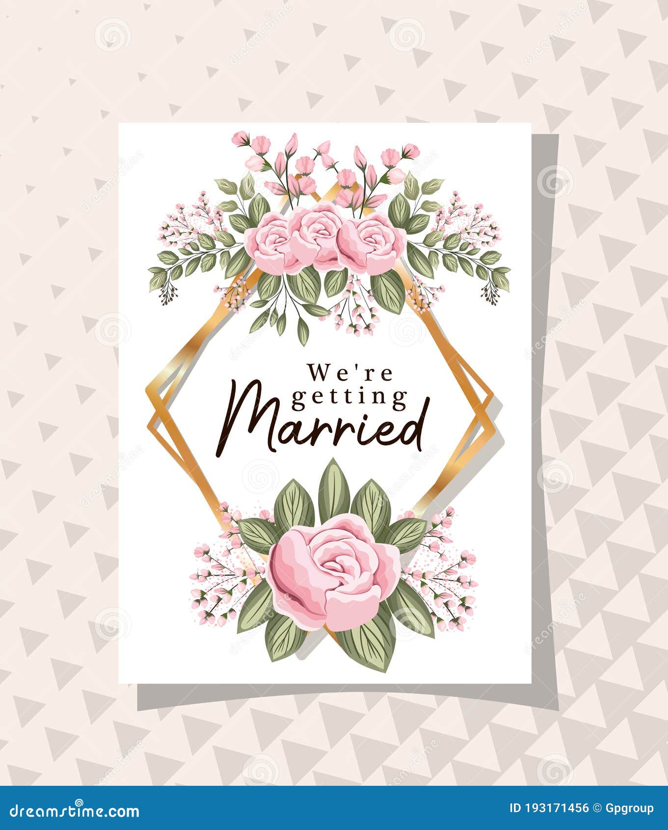 We are Getting Married Text in Gold Frame with Flowers and Leaves ...