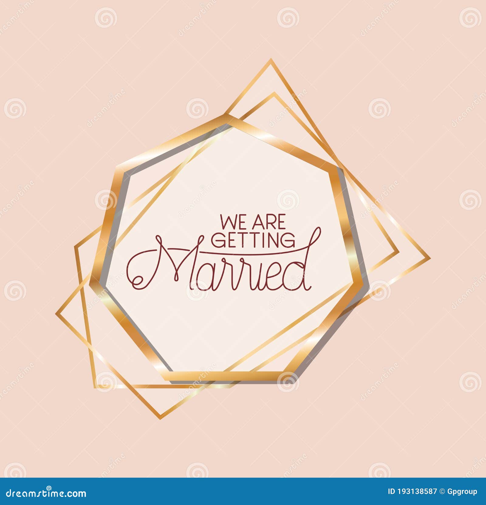 We are Getting Married Text in Gold Frame of Wedding Invitation Vector ...