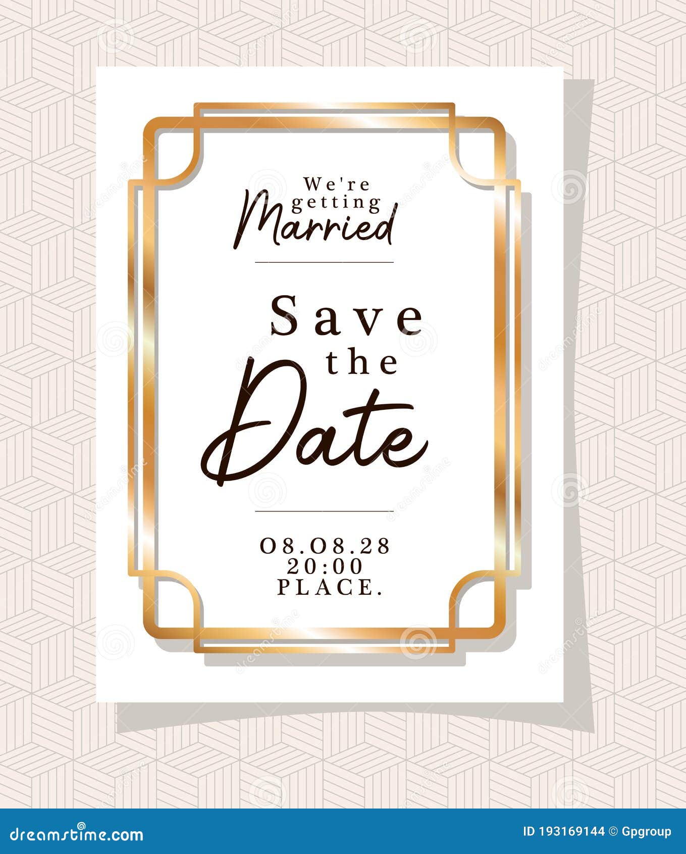 We are Getting Married Text in Gold Frame of Wedding Invitation Vector ...