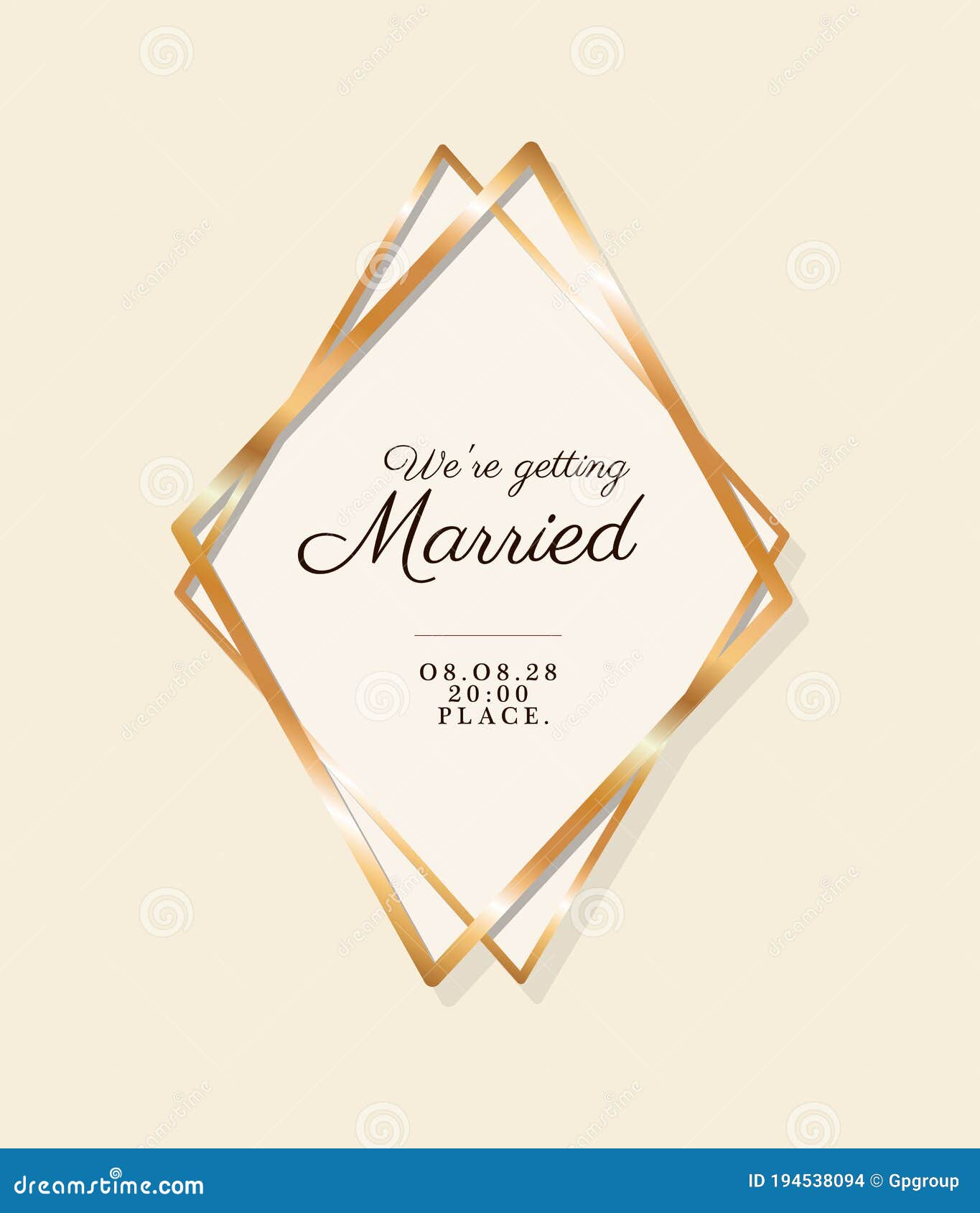 We are Getting Married Text in Gold Frame of Wedding Invitation Vector ...