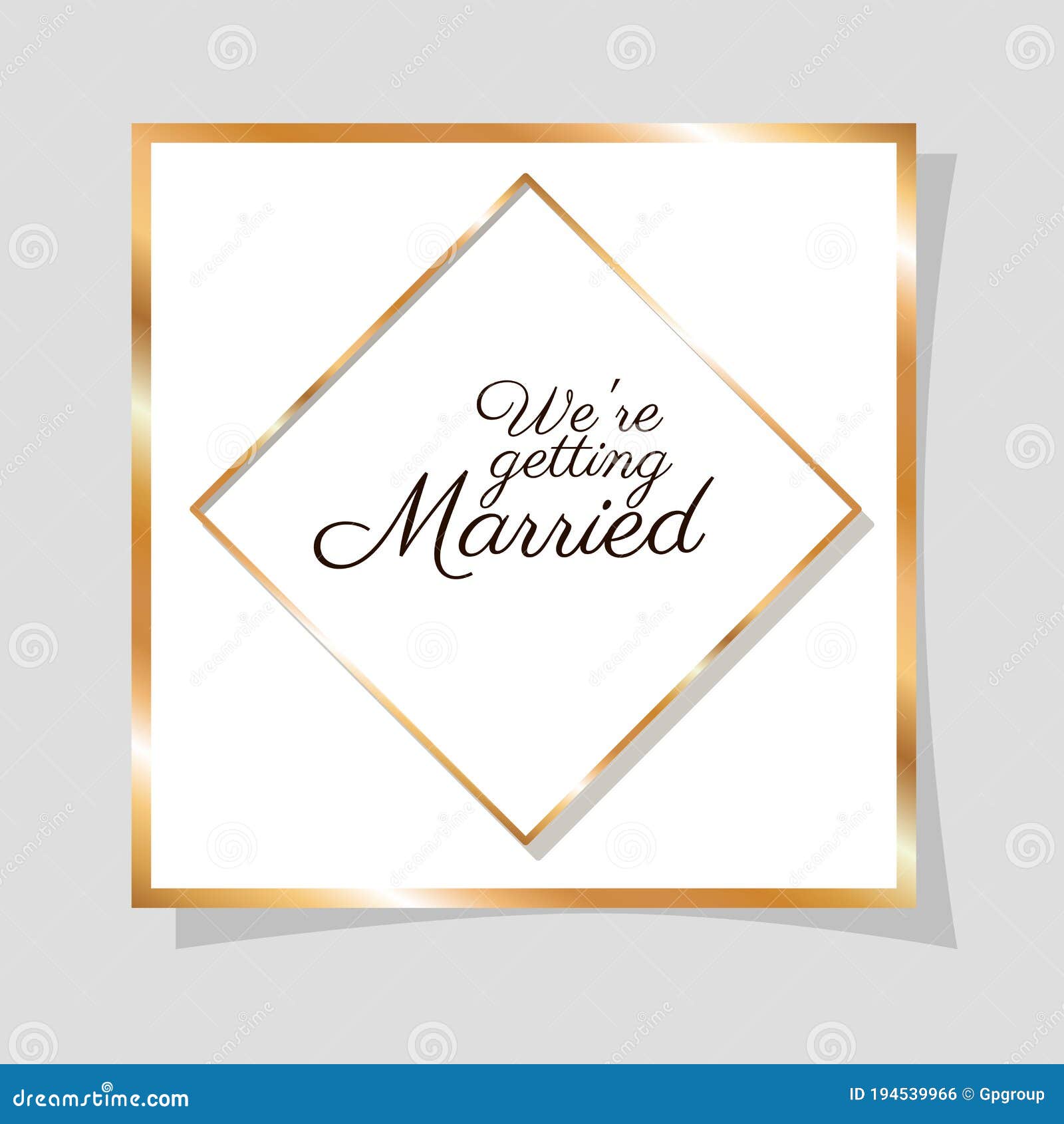 We are Getting Married Text in Gold Frame of Wedding Invitation Vector ...