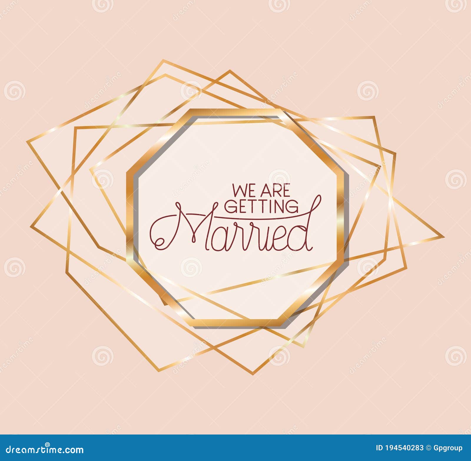 We are Getting Married Text in Gold Frame of Wedding Invitation Vector ...