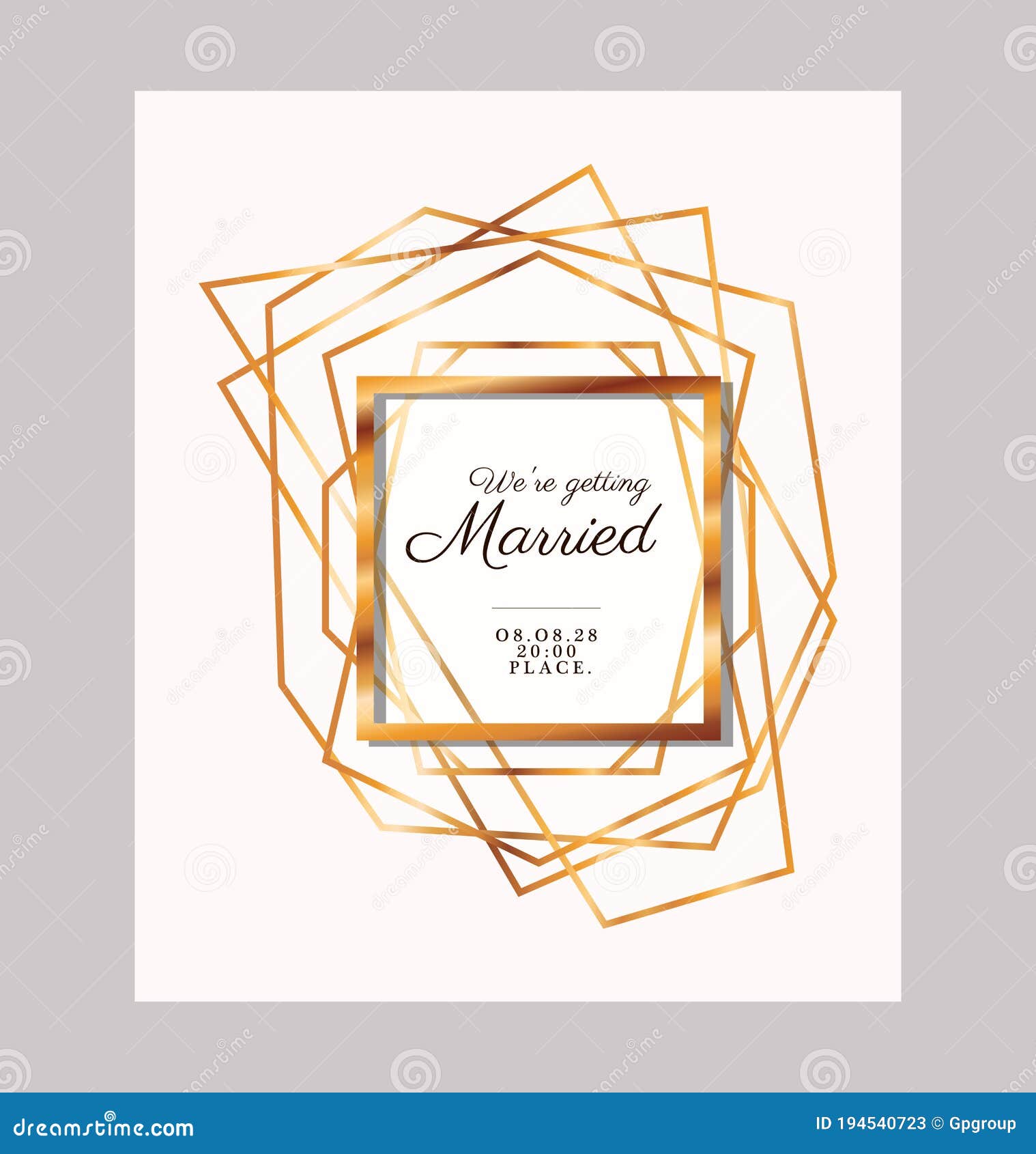 We are Getting Married Text in Gold Frame of Wedding Invitation Vector ...
