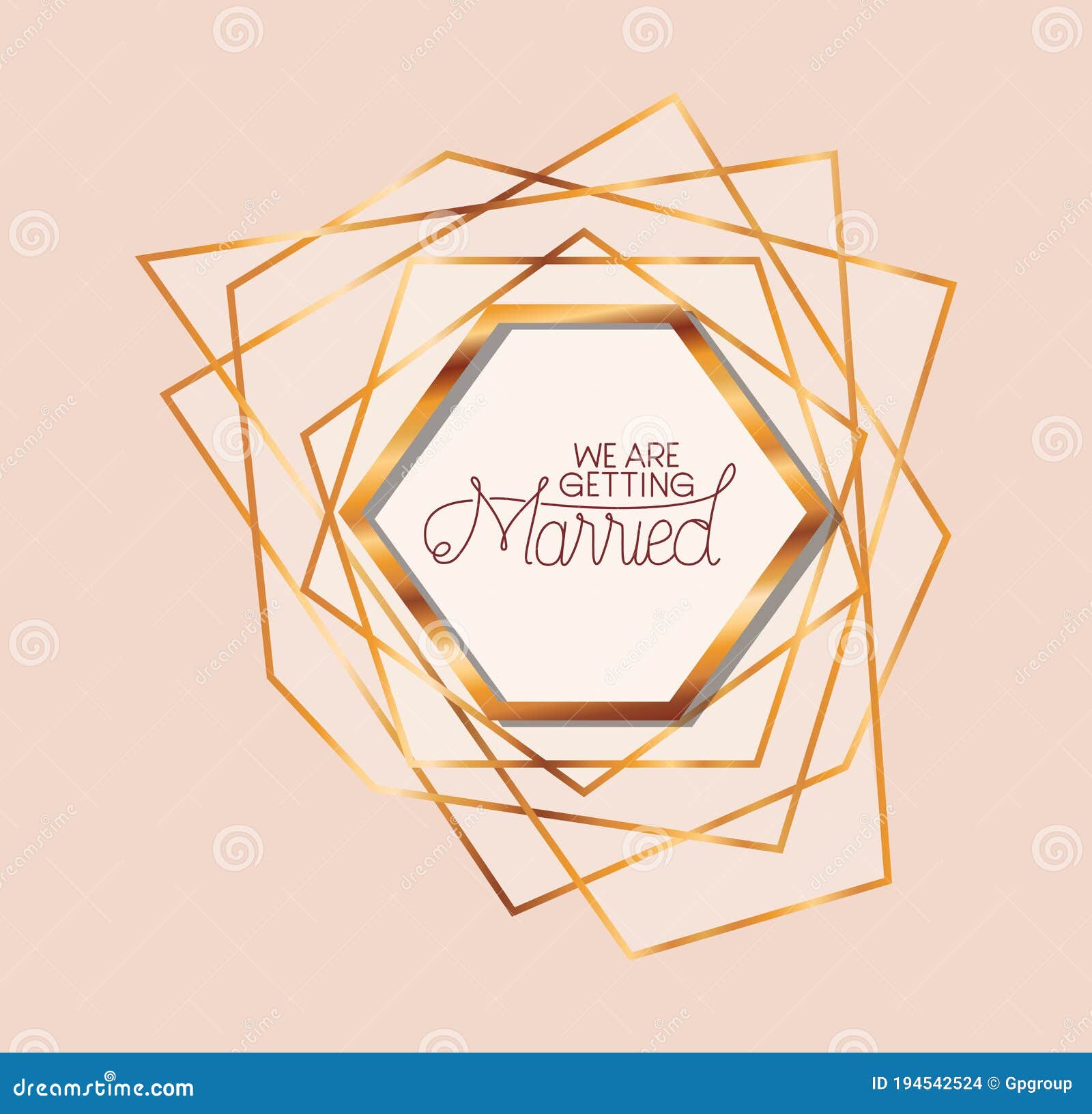 We are Getting Married Text in Gold Frame of Wedding Invitation Vector ...