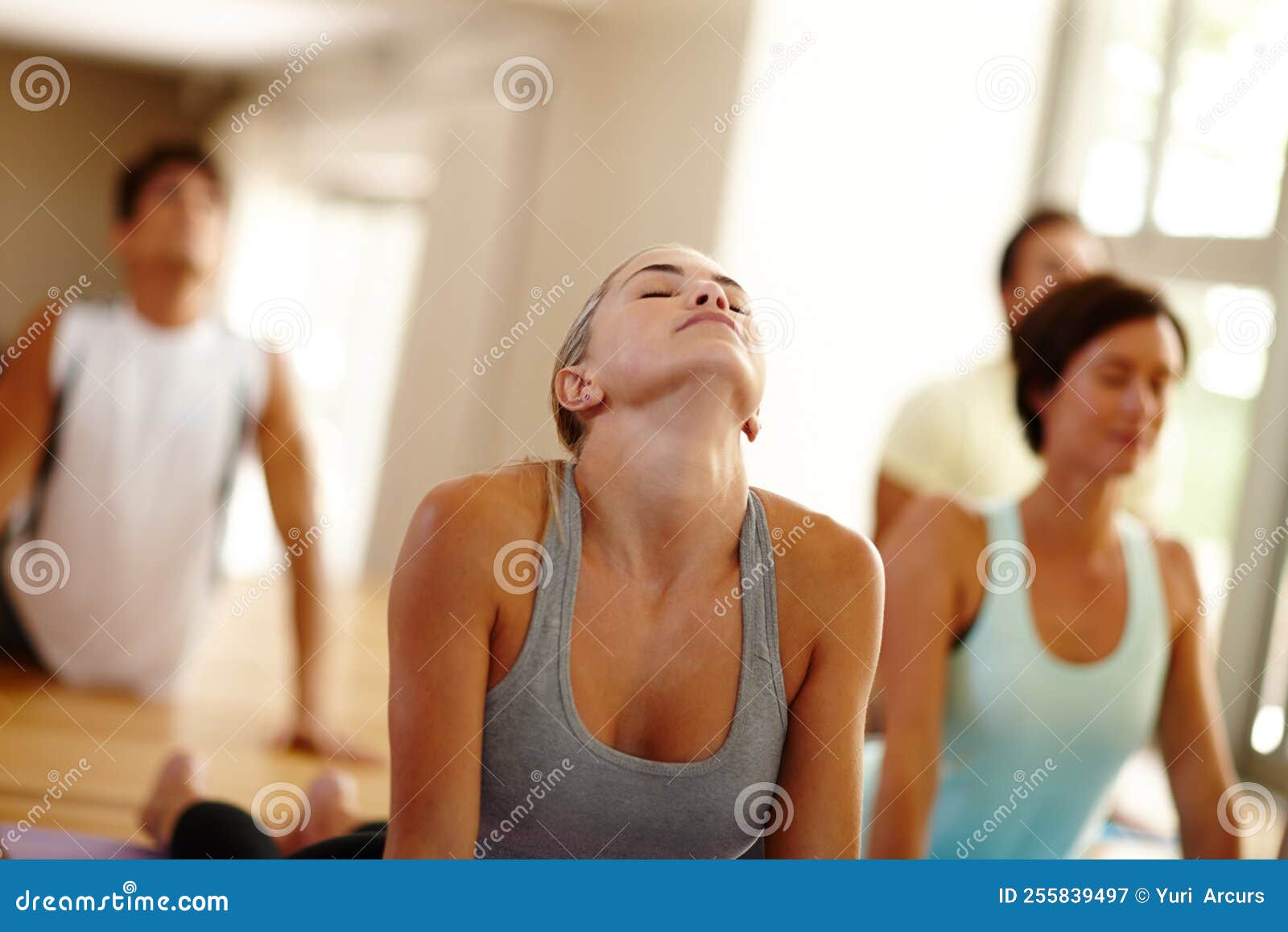 Getting the Most Out. a Beautiful Young Woman Stretching in Yoga Class ... Getting the Most Out. a Beautiful Young Woman Stretching in Yoga Class ...