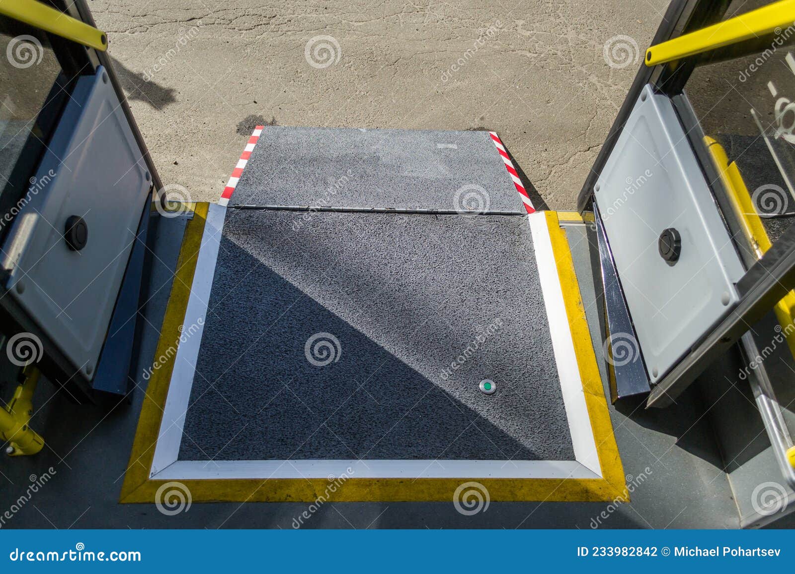 Getting Off the Bus with a Folding Ramp Stock Photo - Image of street ...