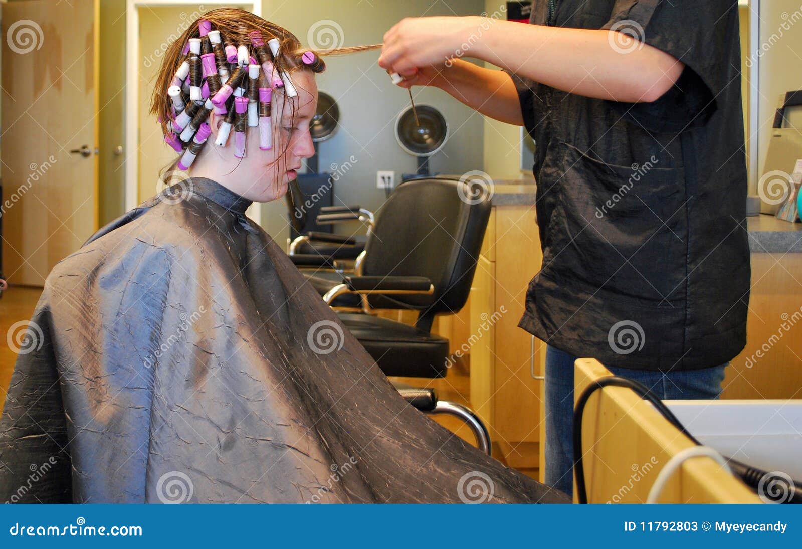 Getting a perm stock image. Image of teenager, girl, rollers - 11792803