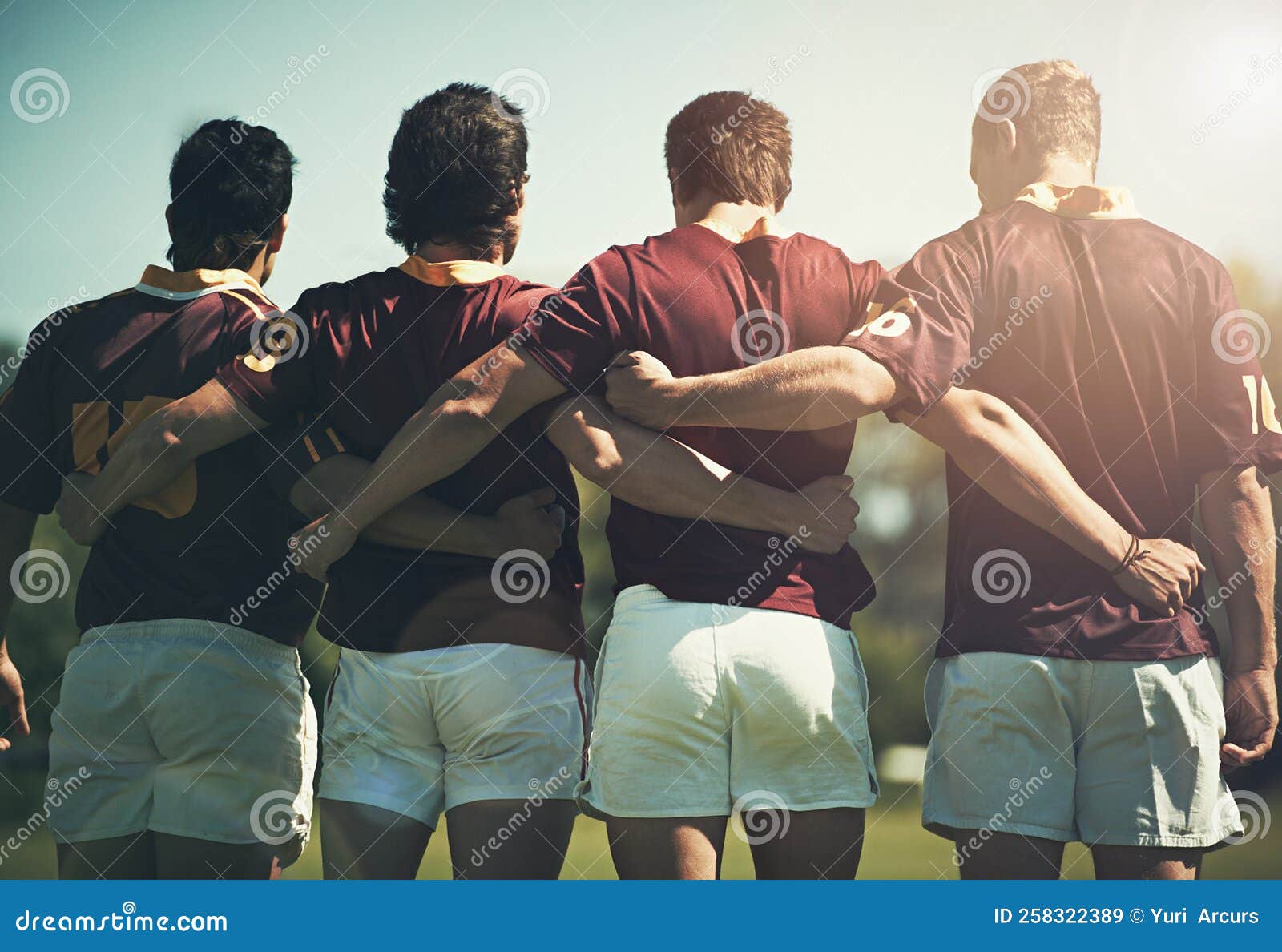Getting Ready for the Scrum. Rearview Shot of a Young Rugby Team Lining ...