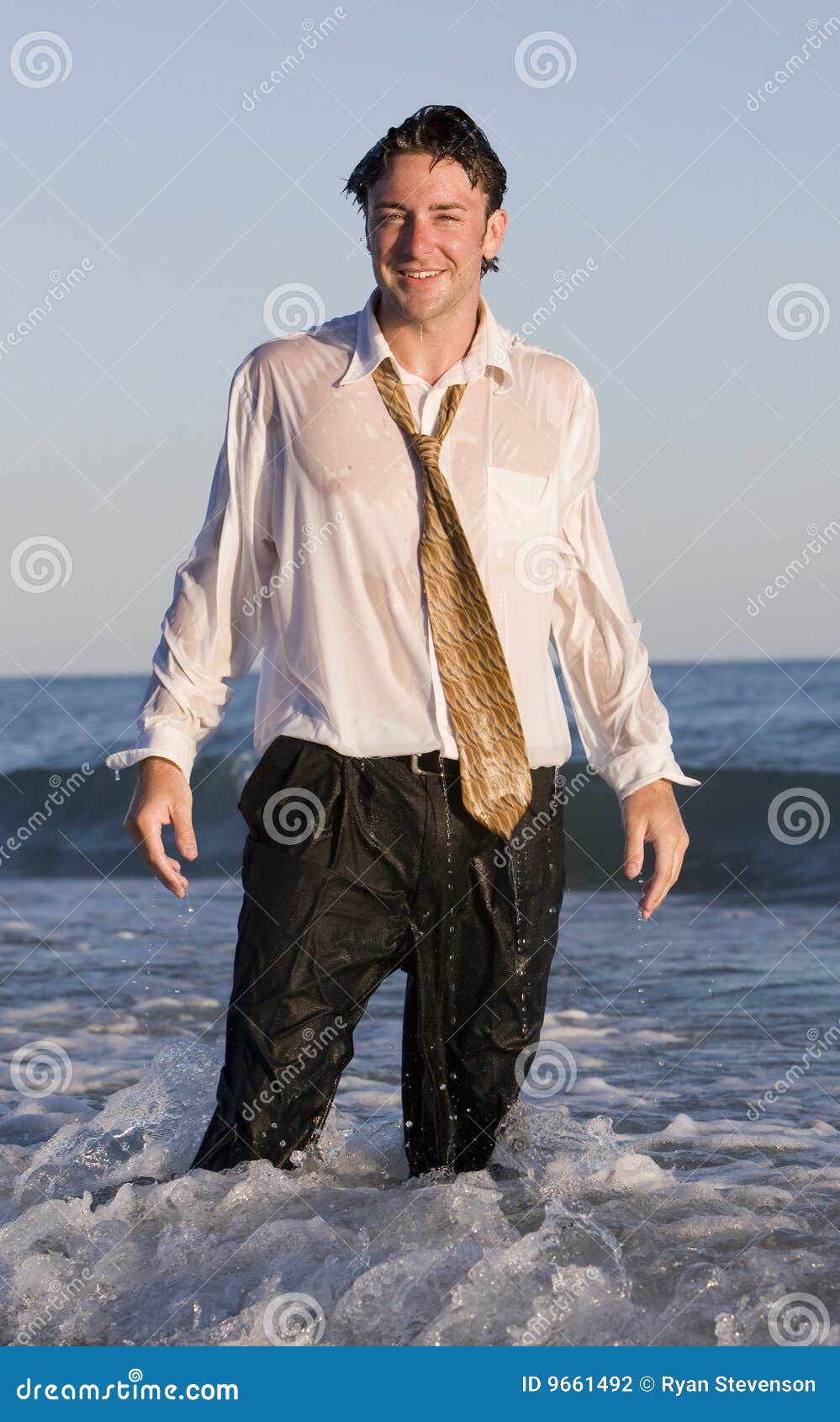 Getting Wet on the Job stock photo. Image of outside, marketing - 9661492