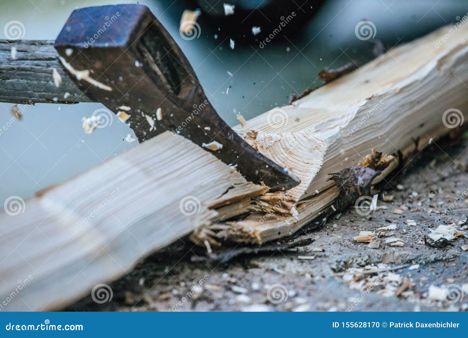 Getting Wood for Fire: Sharp Axe Cutting Wood on a Block Stock Photo ...