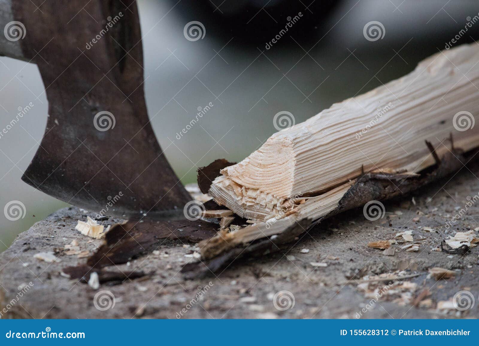 Getting Wood For Fire: Axe Attached To A Tree Trunk Royalty-Free Stock ...