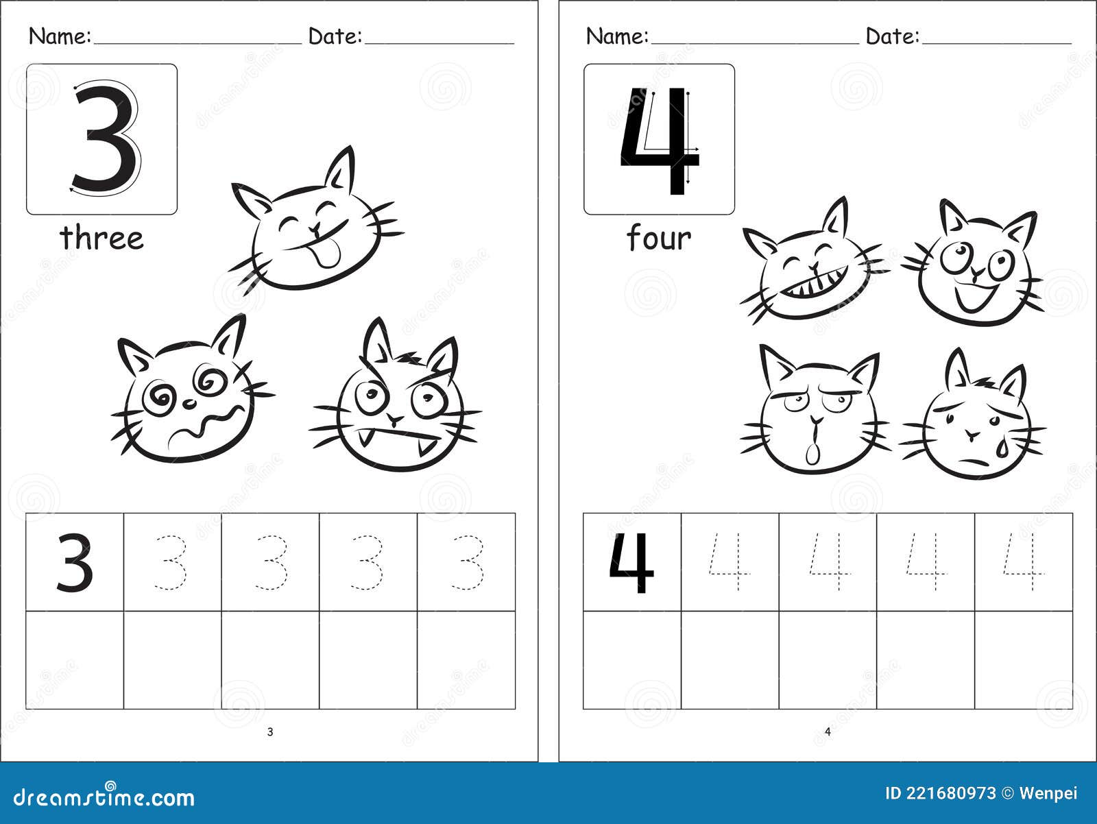 Vector Cartoon Cats Kids Activity Learning To Write Number Book Stock ...