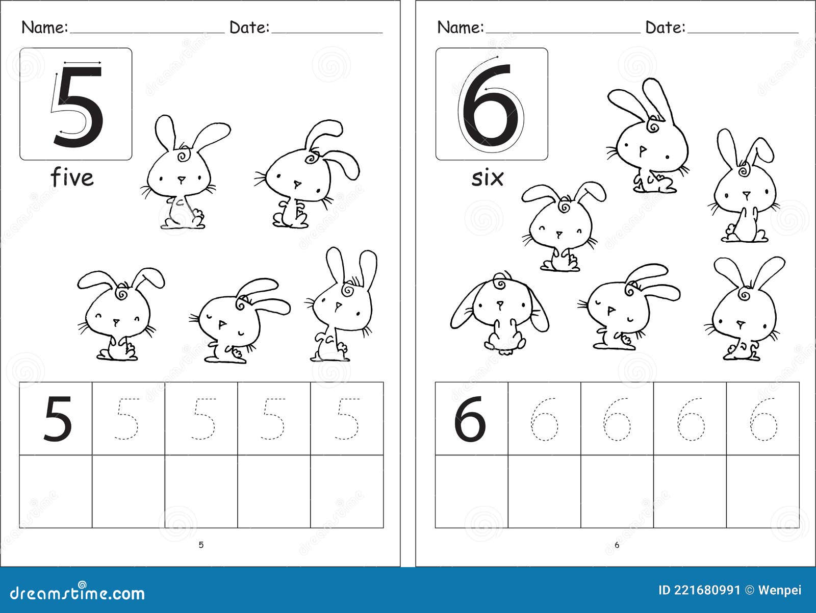 Vector Cartoon Rabbits Kids Activity Learning To Write Number Book ...