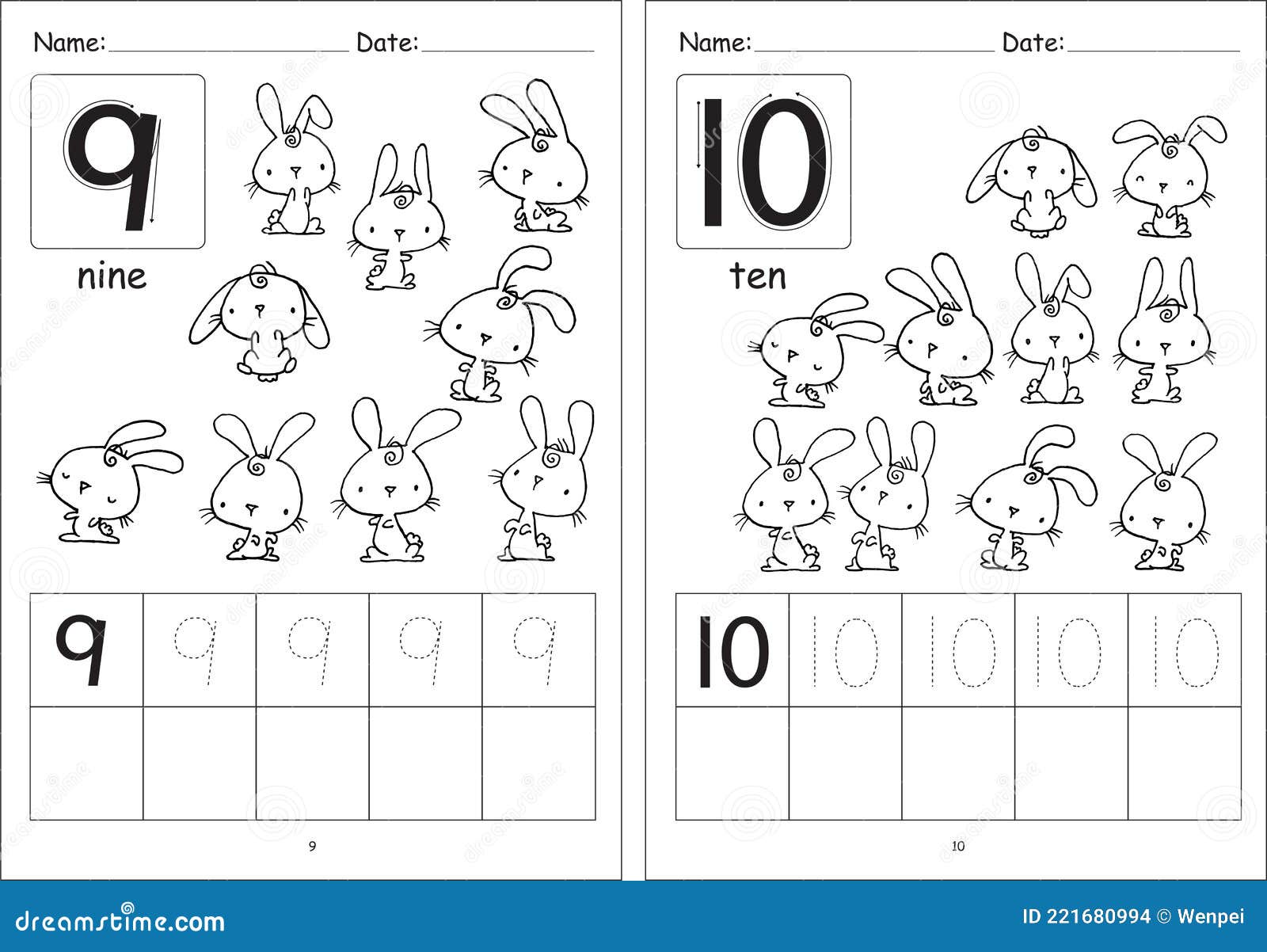Vector Cartoon Rabbits Kids Activity Learning To Write Number Book ...