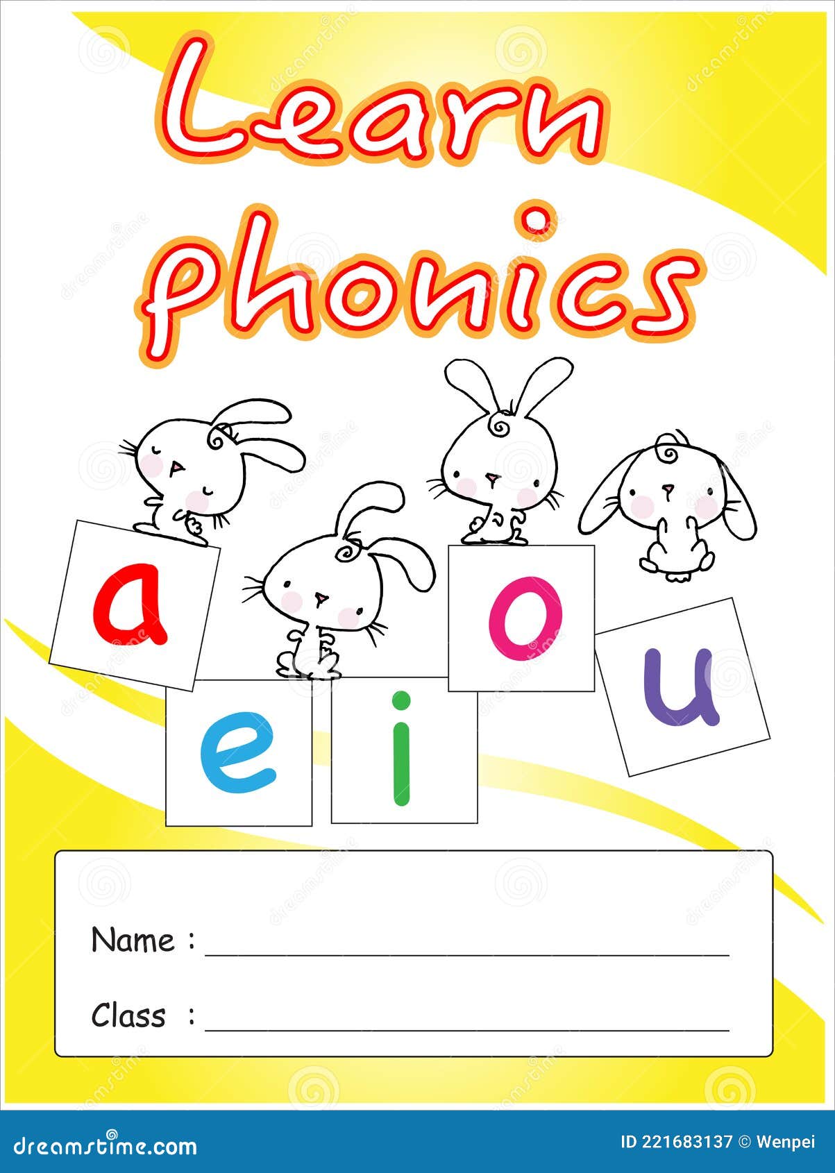 Vector Cartoon Rabbit Education Kids Book Cover Learn Phonics a E I O U ...