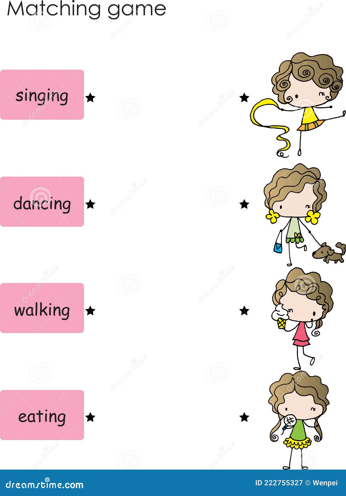 Vector Cartoon Kids Pre School Matching Nouns and Pictures Activity ...