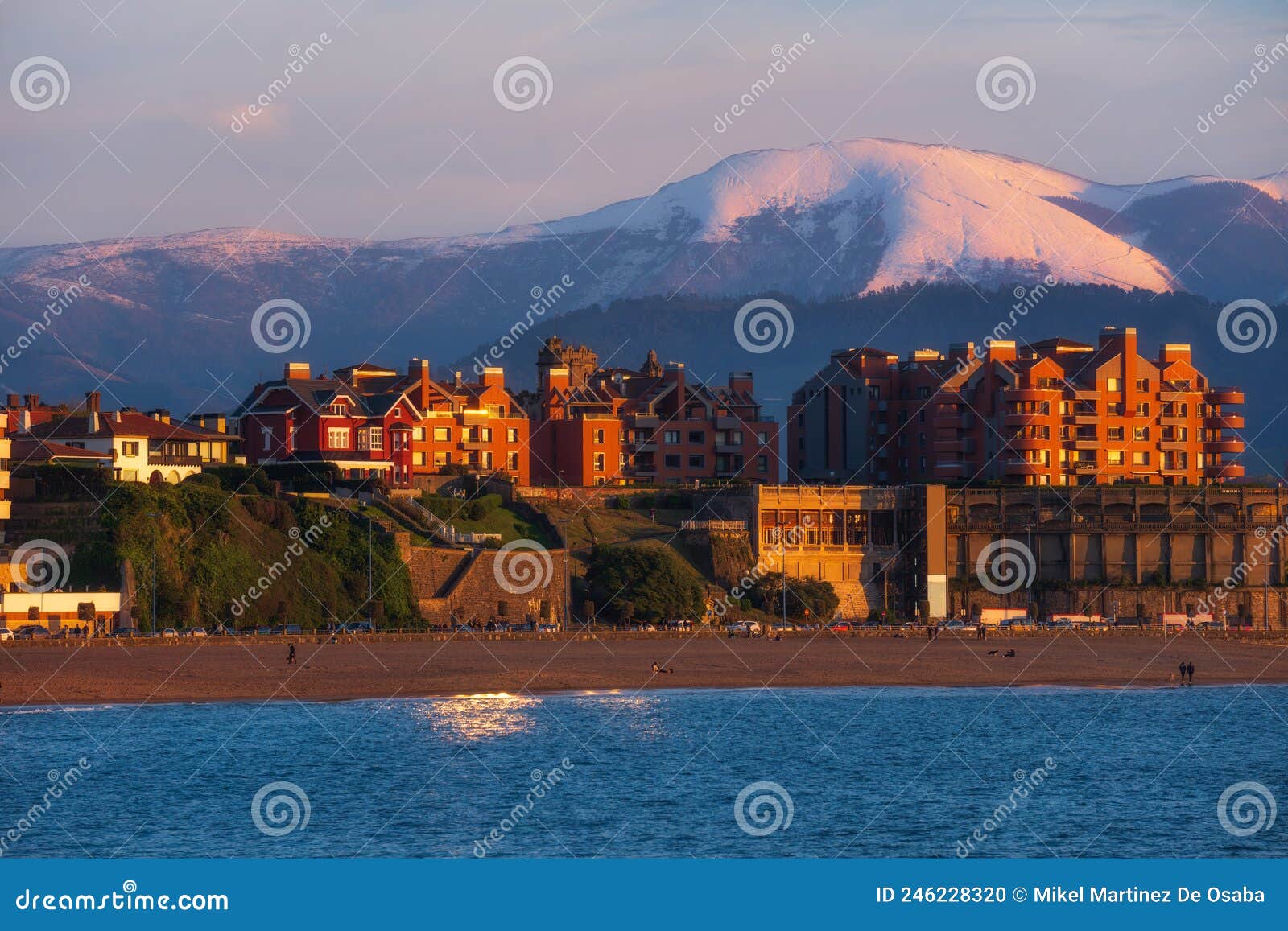 Getxo and Ereaga Beach stock photo. Image of sunset - 246228320
