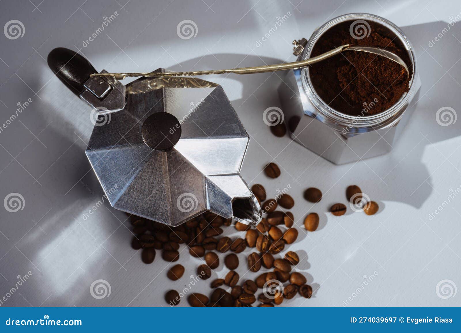 Geyser Coffee Maker. Making Coffee Set on the White Table Top View ...