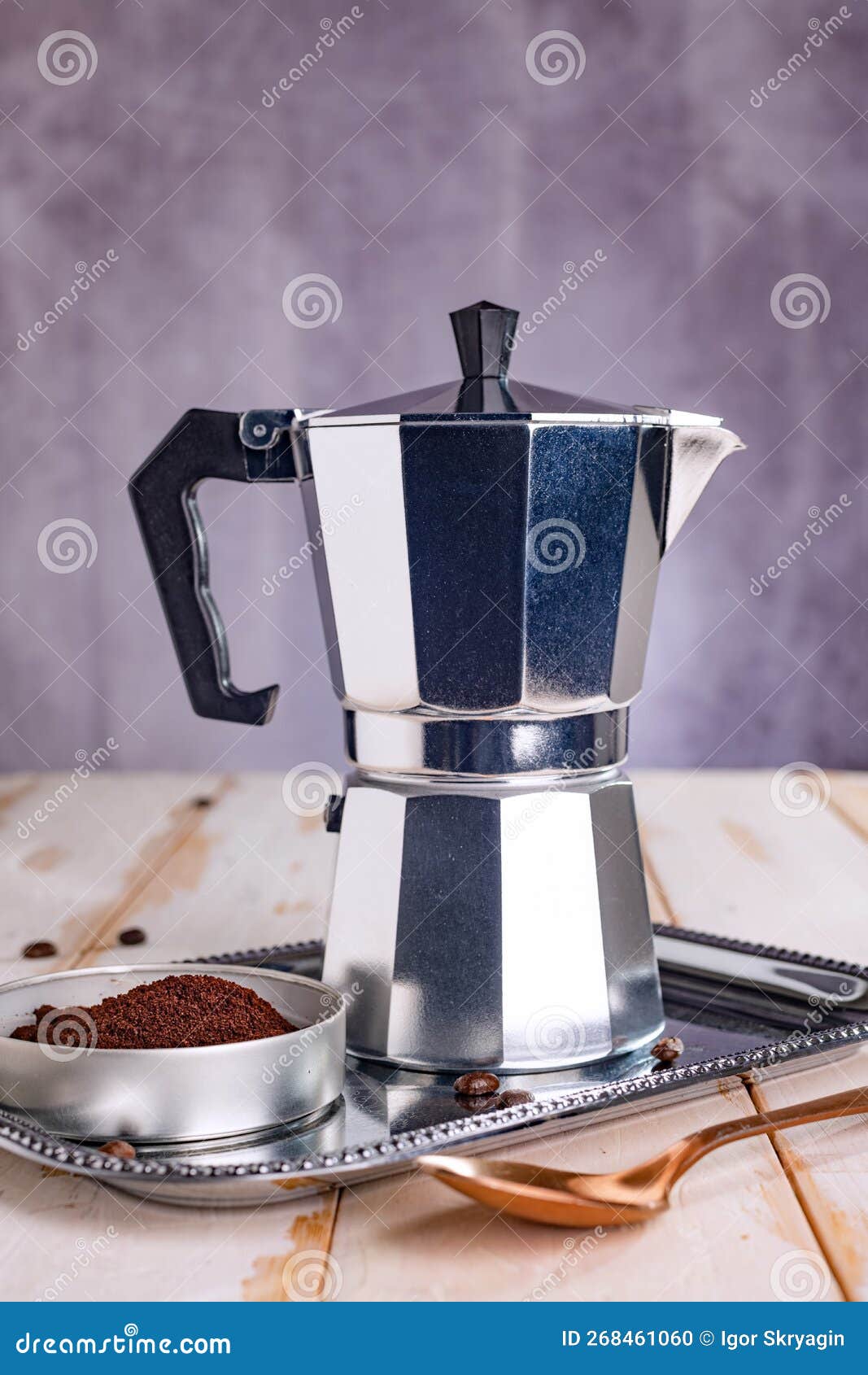 Geyser Coffee Maker Stands on a White Kitchen Table. Everything is ...