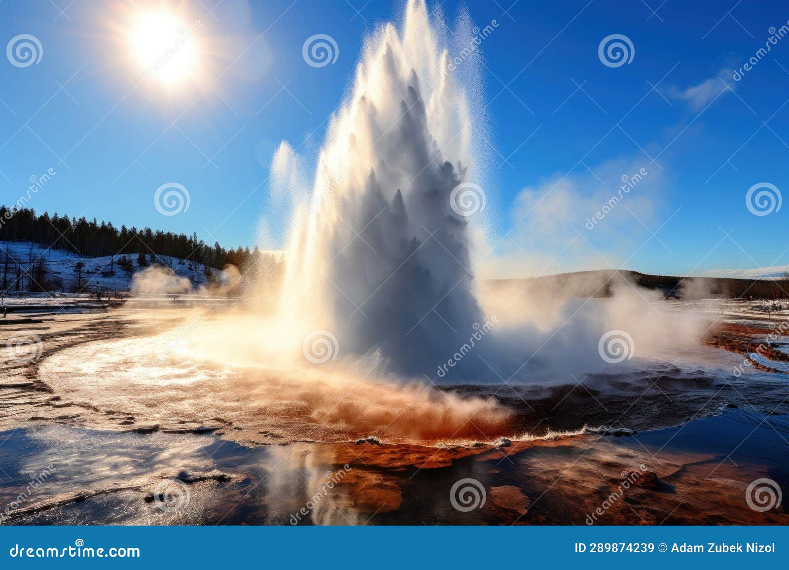 Geyser A Hot Spring That Periodically Erupts With A Column Of W Stock ...