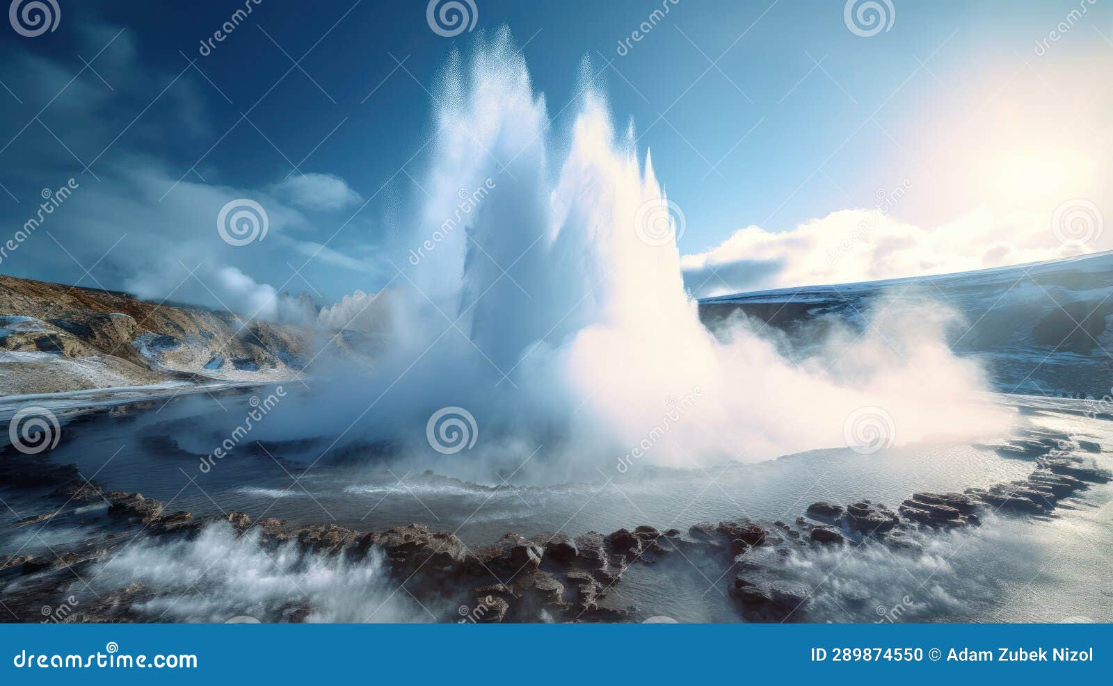 Geyser A Hot Spring That Periodically Erupts With A Column Of W Stock ...
