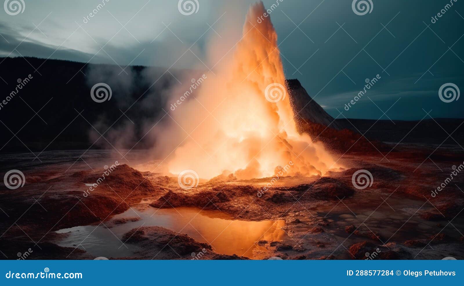 A Geyser Spewing Water into the Air at Night Stock Photo - Image of ...
