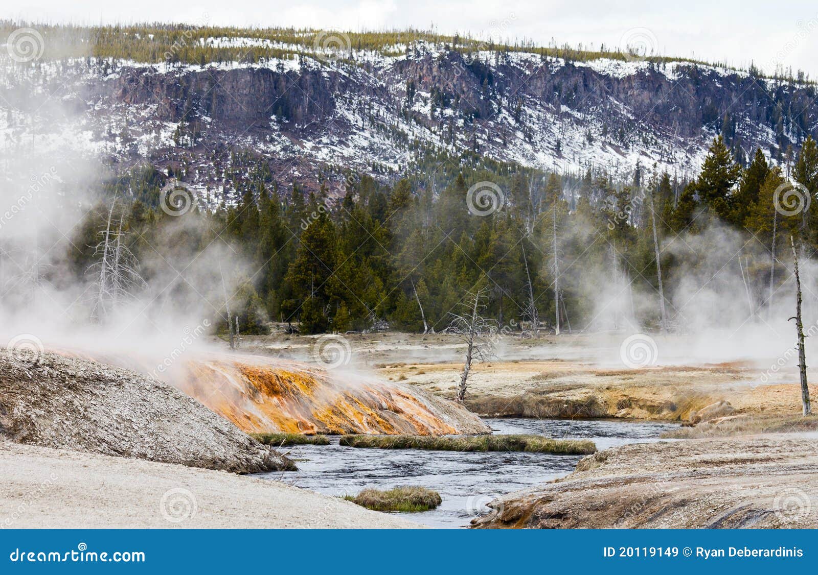 Geysers Create Waterfalls into the Firehole River Stock Image - Image ...