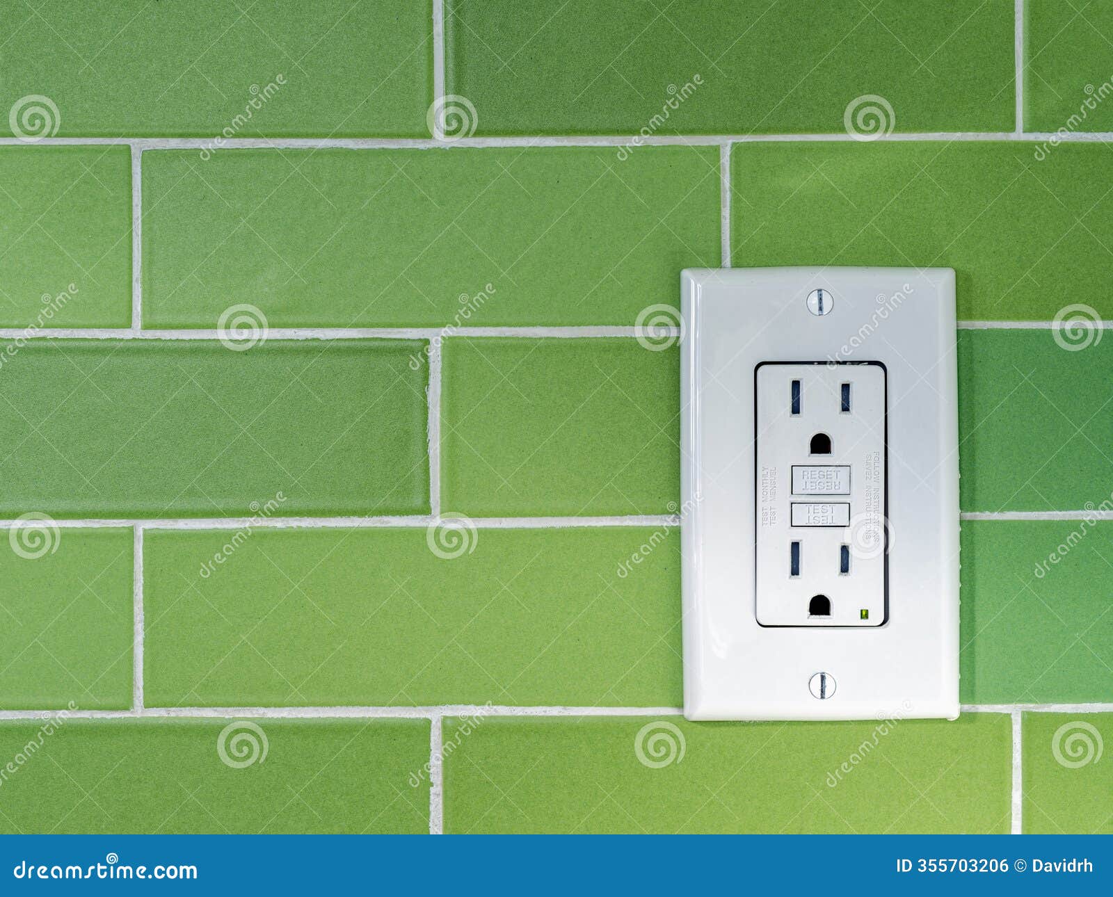 A GFCI (Ground Fault Circuit Interrupter) Electrical Outlet on a Green ...