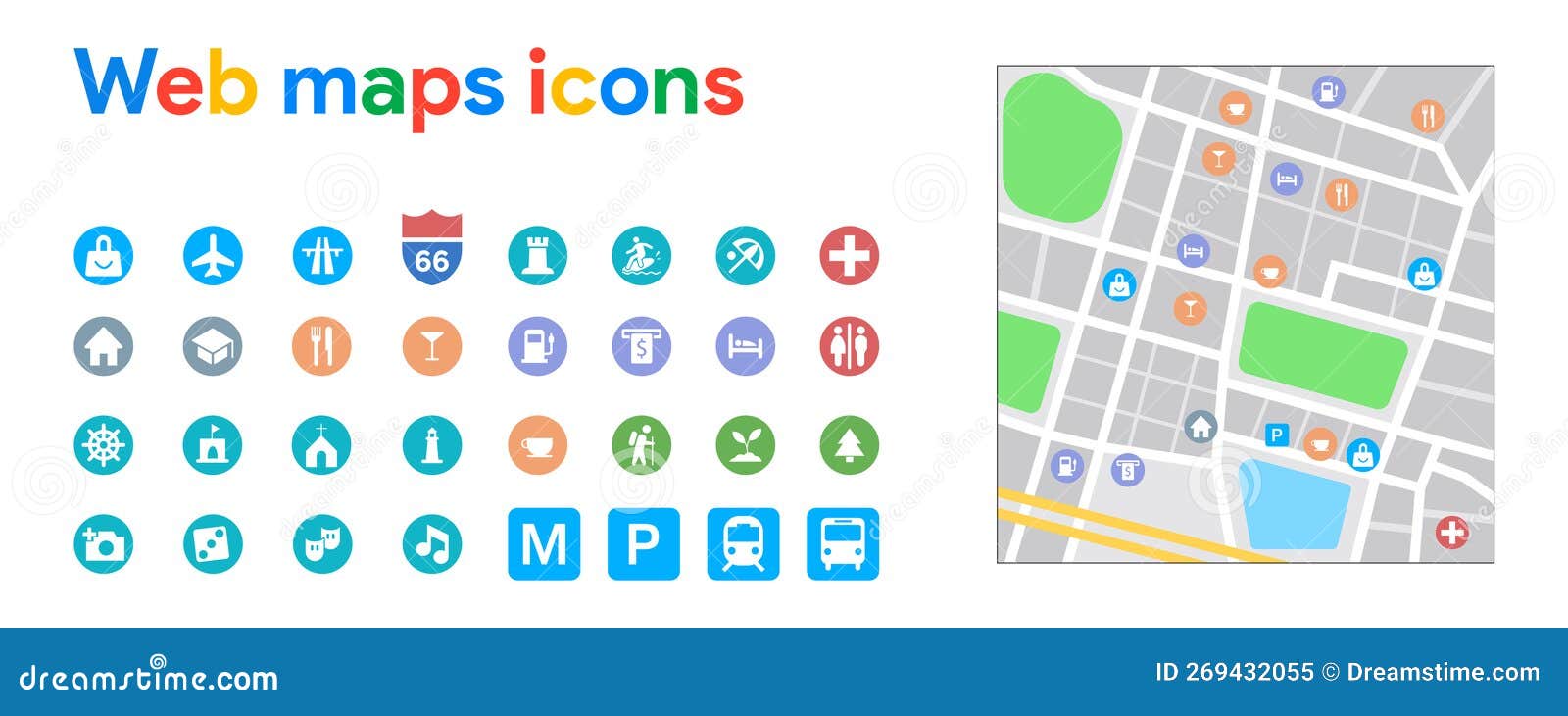 Web Maps Icons Collection. Set of Highlights on Map in Internet. Stock ...