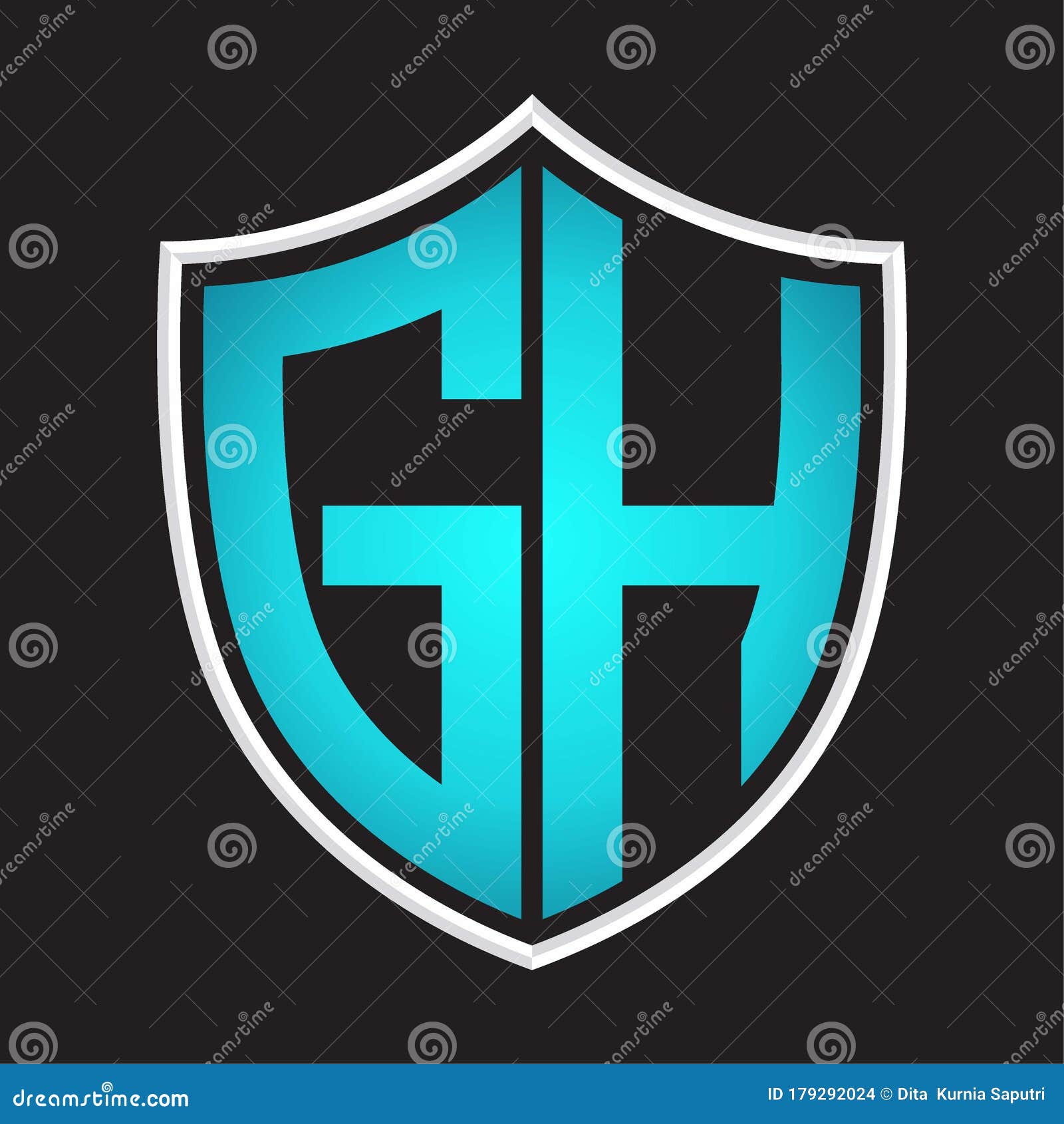 GH Logo Monogram with Shield Shape Isolated Blue Colors on Outline ...
