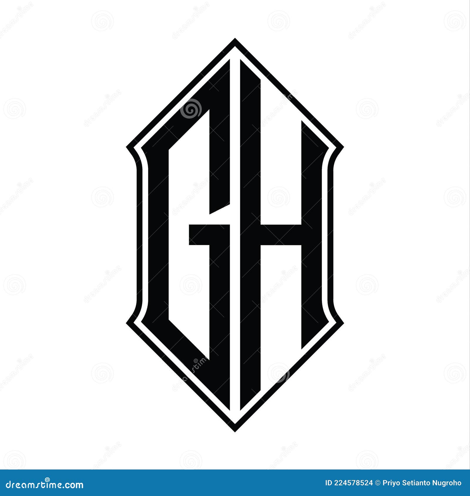 GH Logo Monogram with Shieldshape and Outline Design Template Vector ...