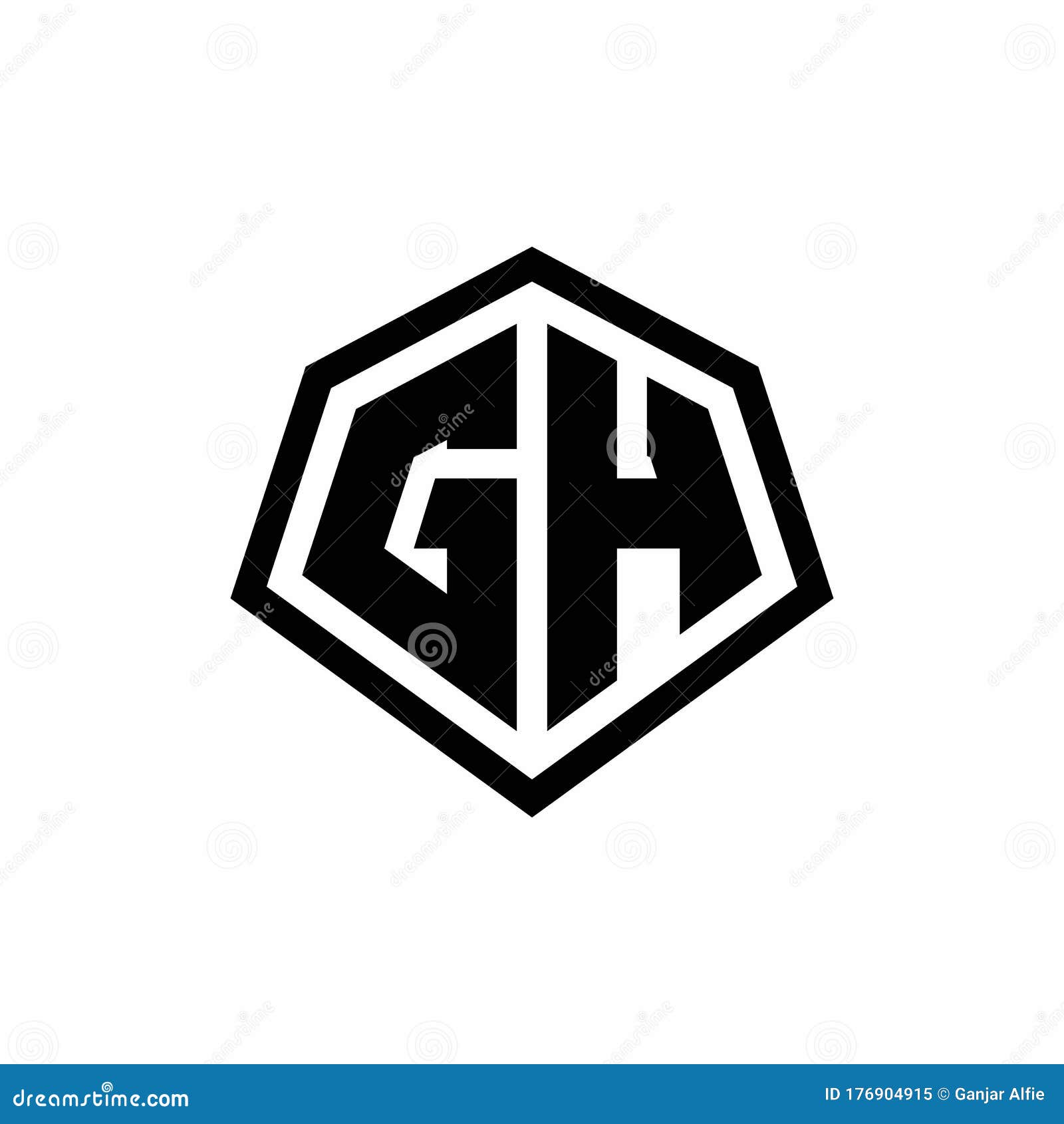GH Monogram Logo with Hexagon Shape and Line Rounded Style Design ...