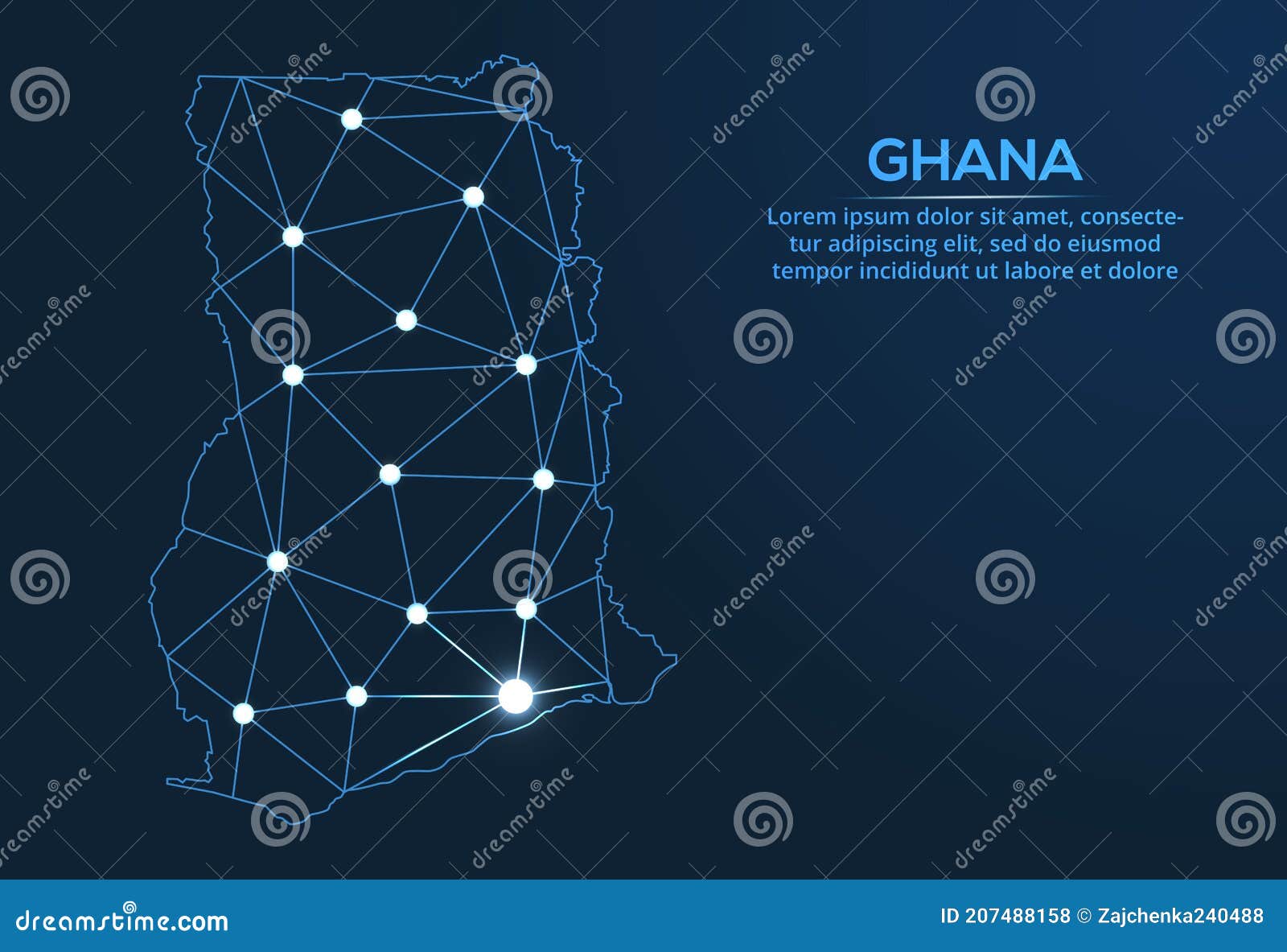 Ghana Communication Network Map. Vector Low Poly Image of a Global Map ...
