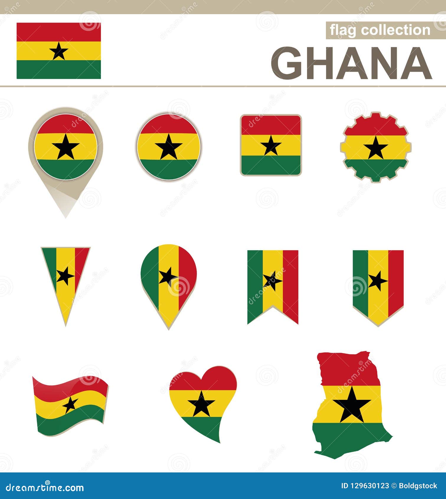 Collection Of Ghana National Flags Isolated In Official Colors And Map ...