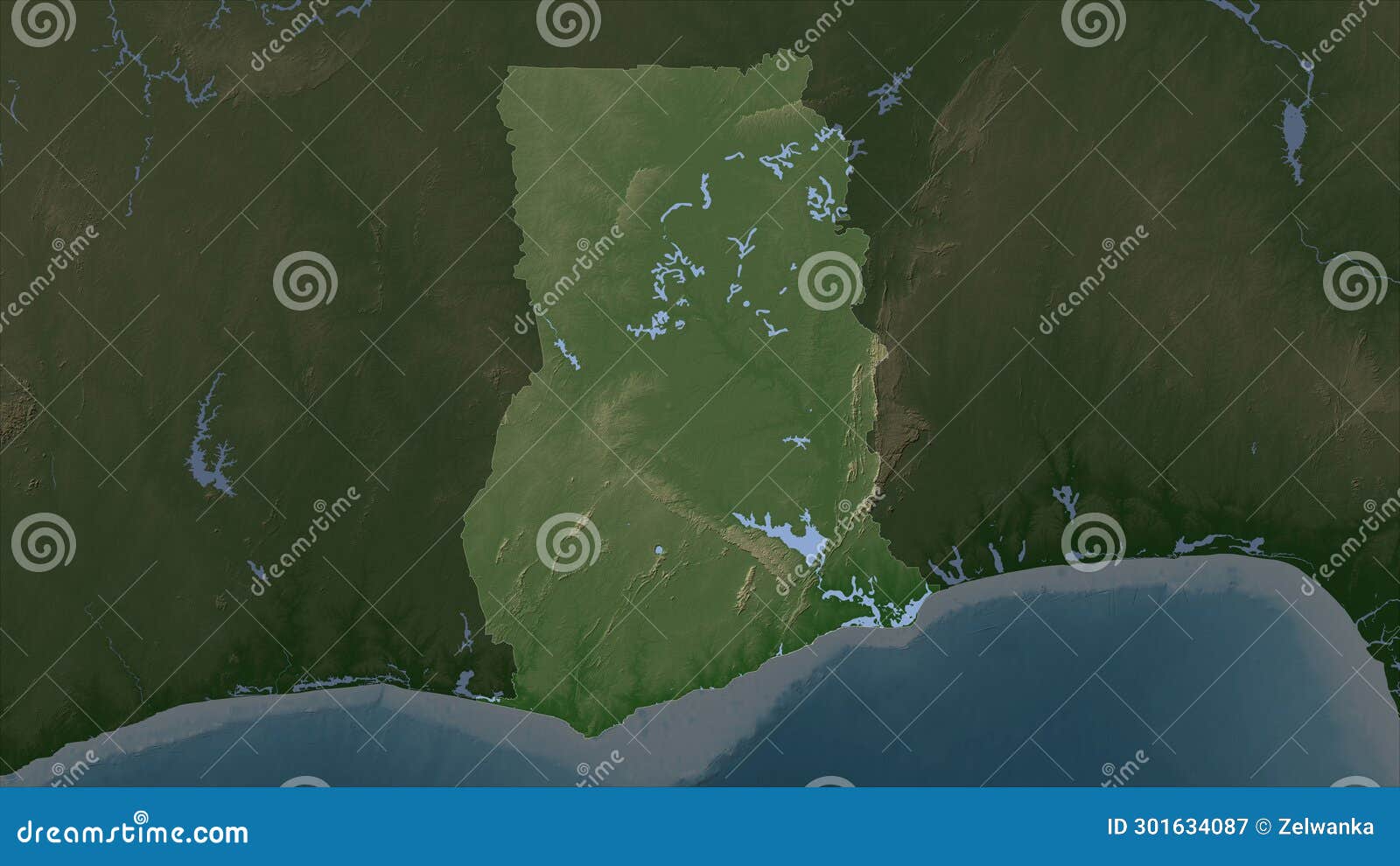 Ghana Map Highlighted In Ghana Flag Colors And Pin Of Country Capital ...