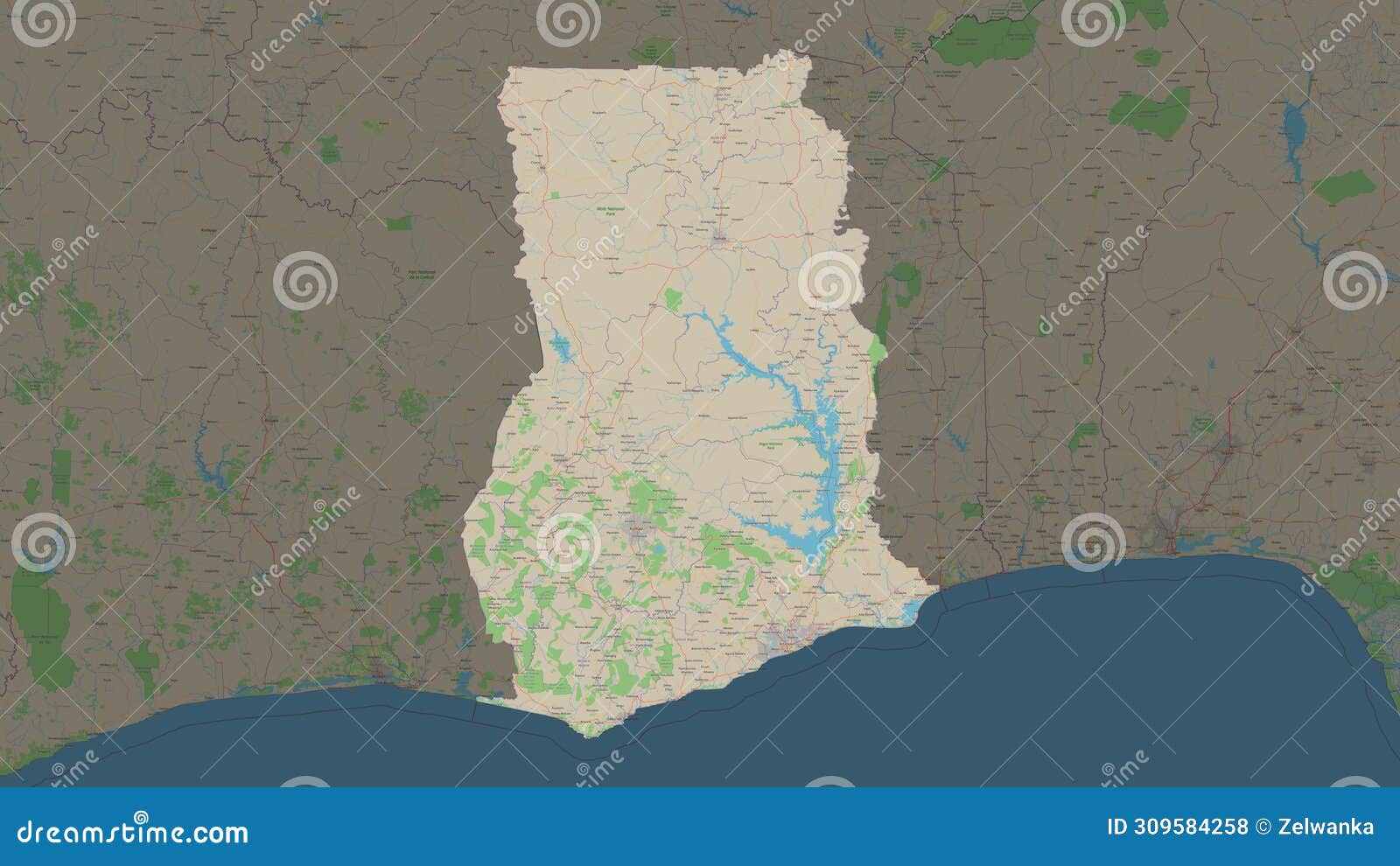 Ghana Highlighted. Topo Standard Stock Illustration - Illustration of ...